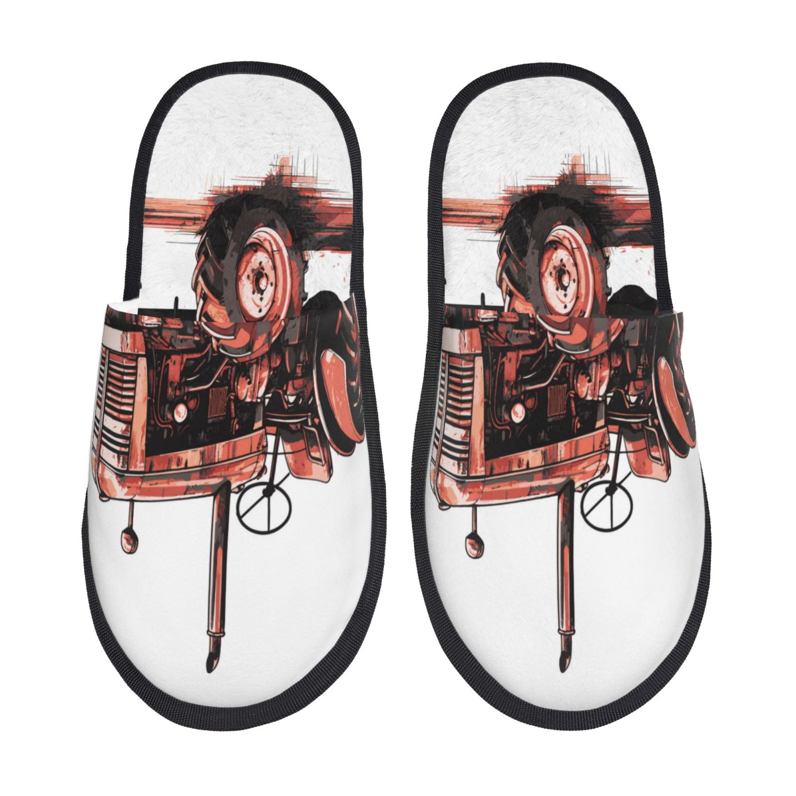 Qekee Farm Tractor Print Furry Slippers for Women and Men, House ...