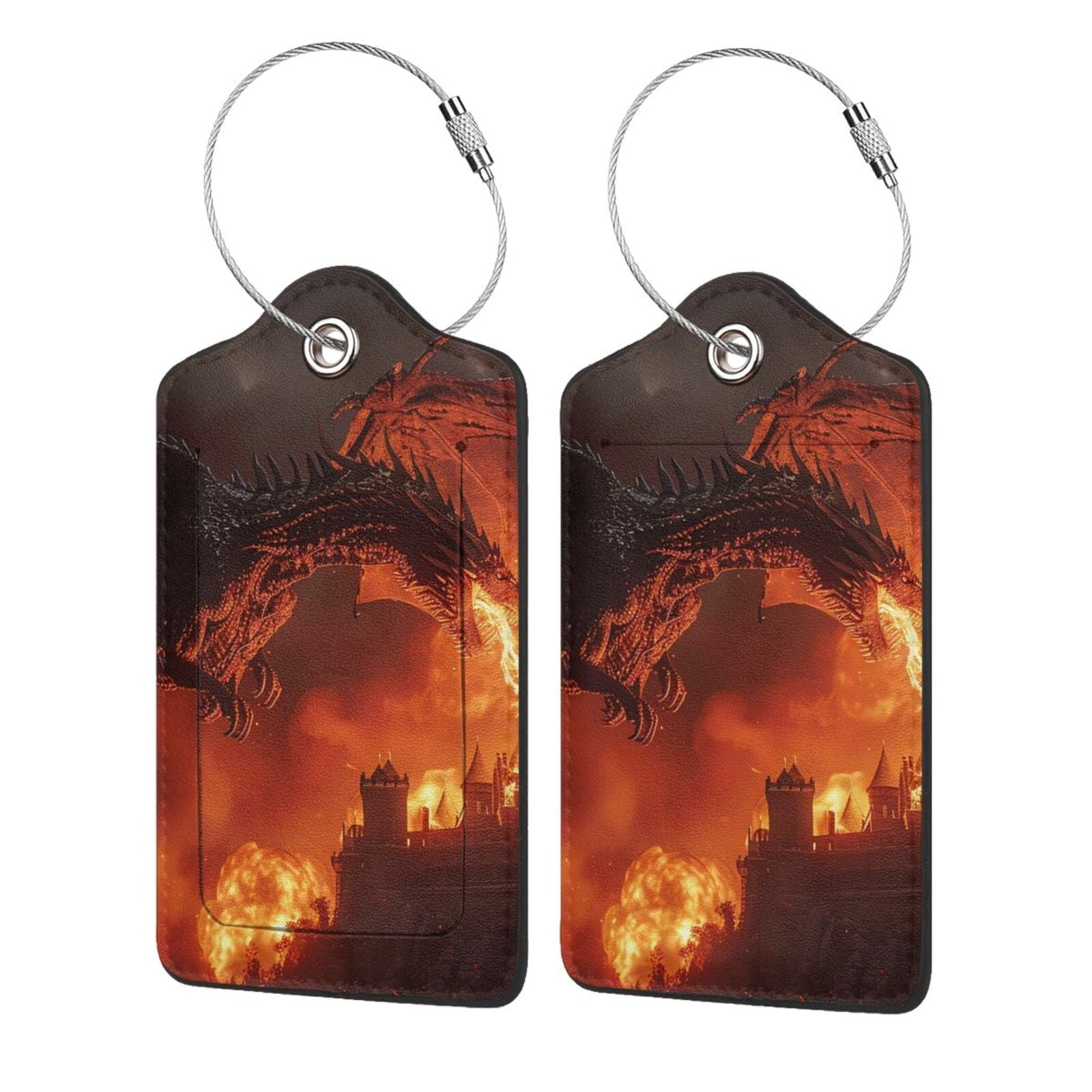 Qekee Fiery Dragons Castle Attack Print Luggage Tag for Suitcase,Bag ...