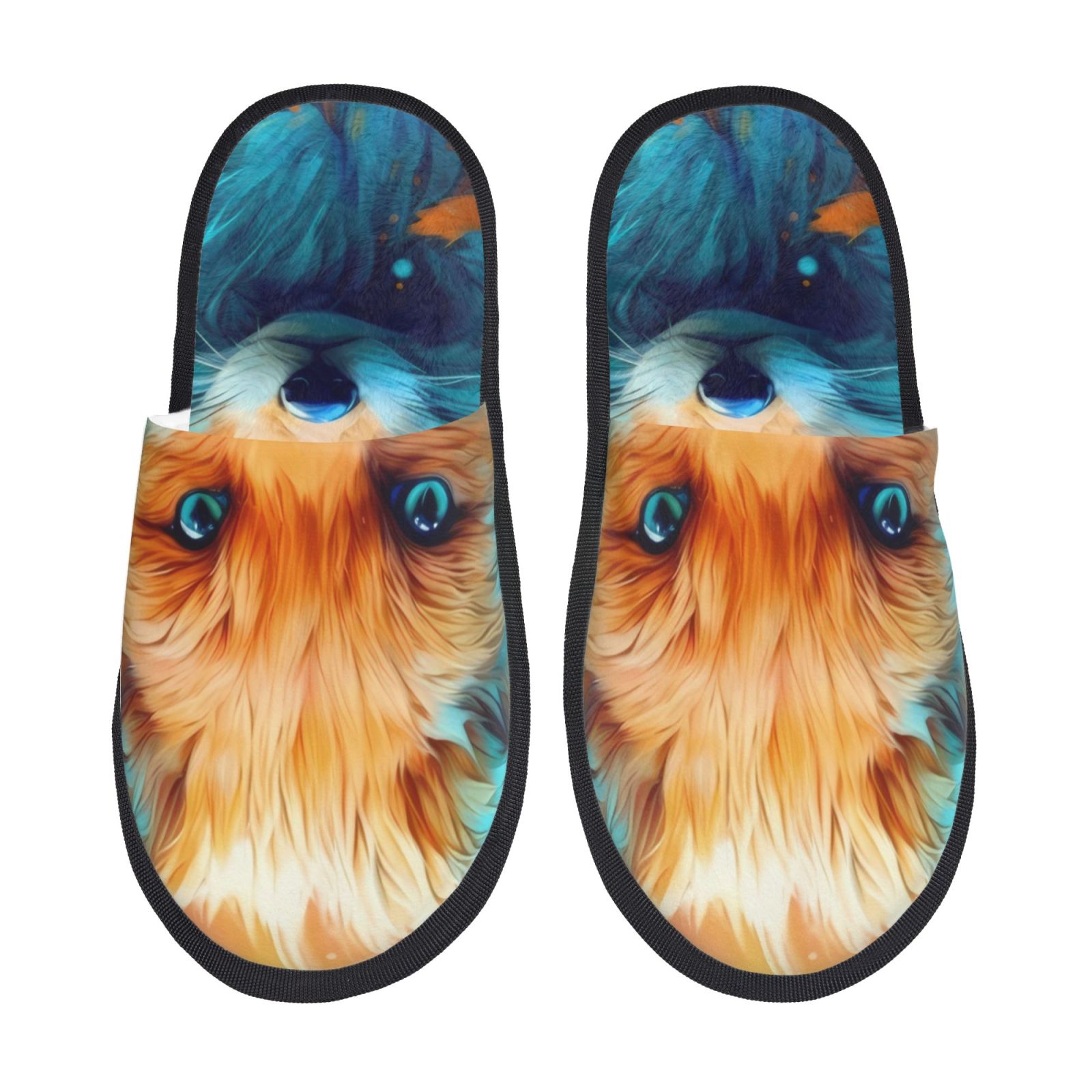 Qekee Fiery Red Maple Leaf Fox print Slippers for Women and Men, Fluffy ...