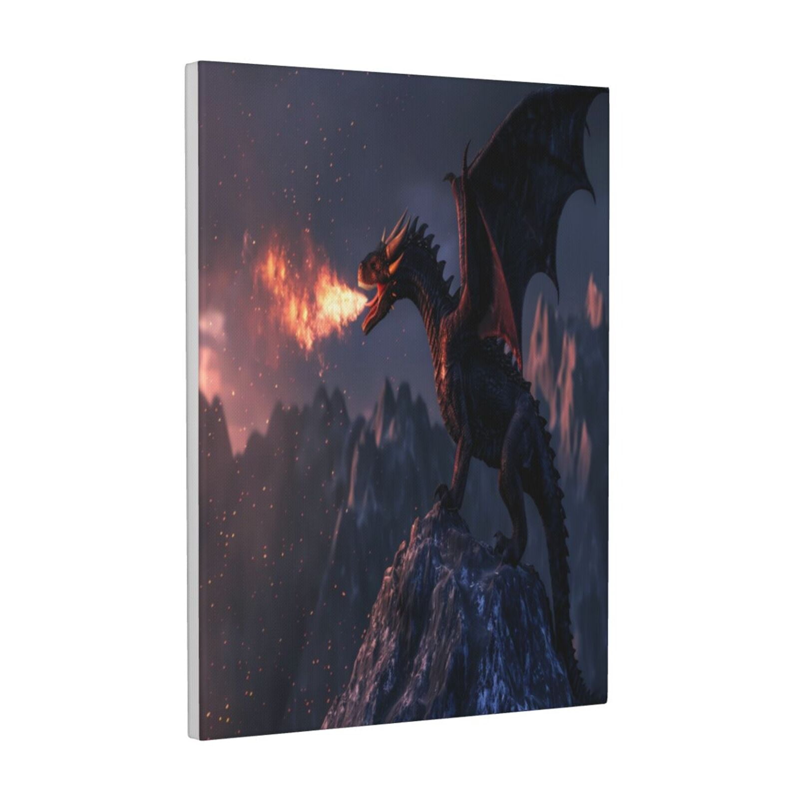 Qekee Fire Breathing Dragon Twilight Print Canvas Wall Art for Bathroom ...