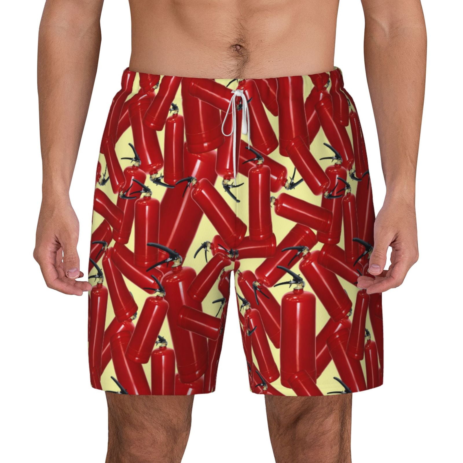 Qekee Fire Extinguisher print Mens Swim Quick Dry Stretch Swim Shorts ...