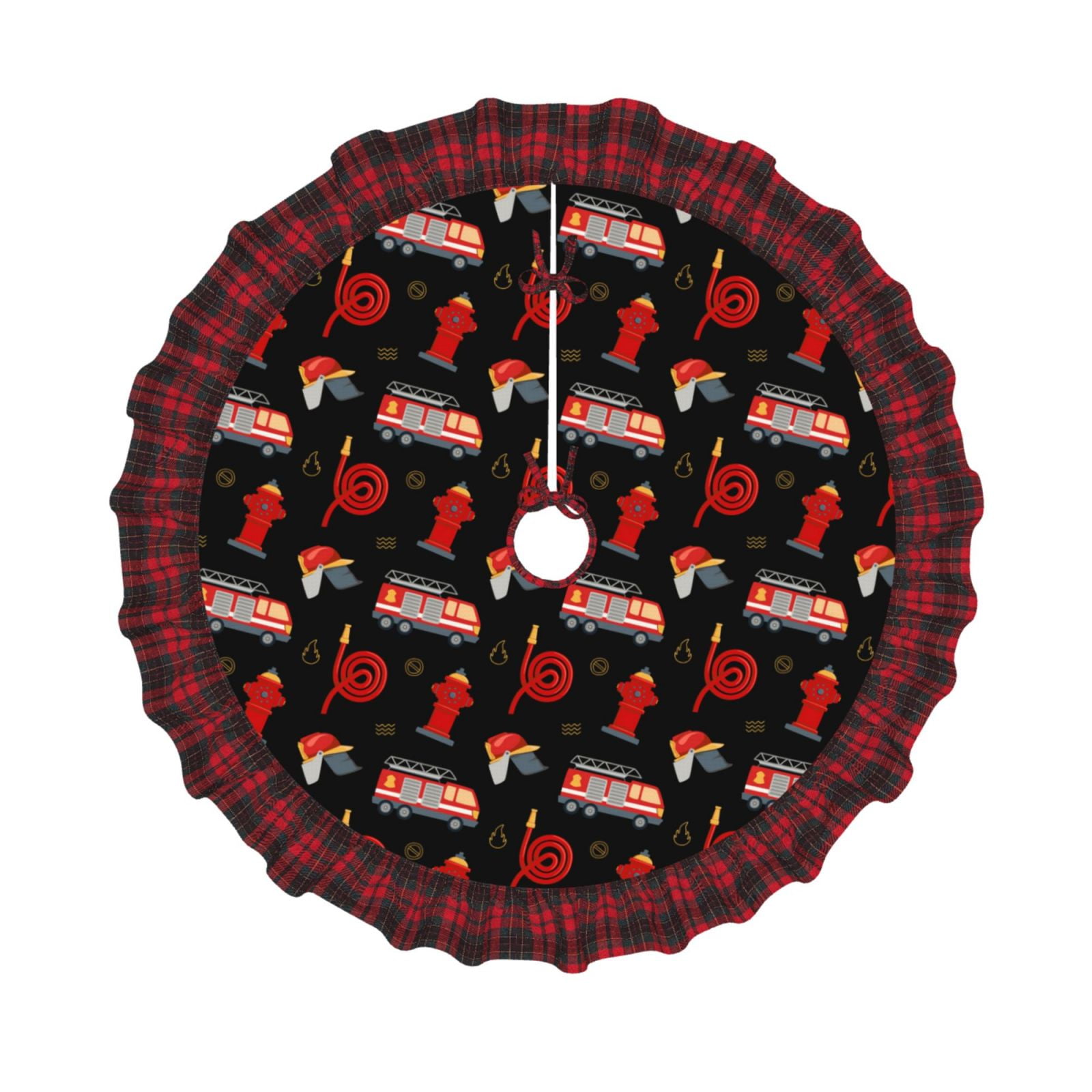 Qekee Fire Fighting Print Christmas Tree Skirt Xmas Trees Holiday Party ...