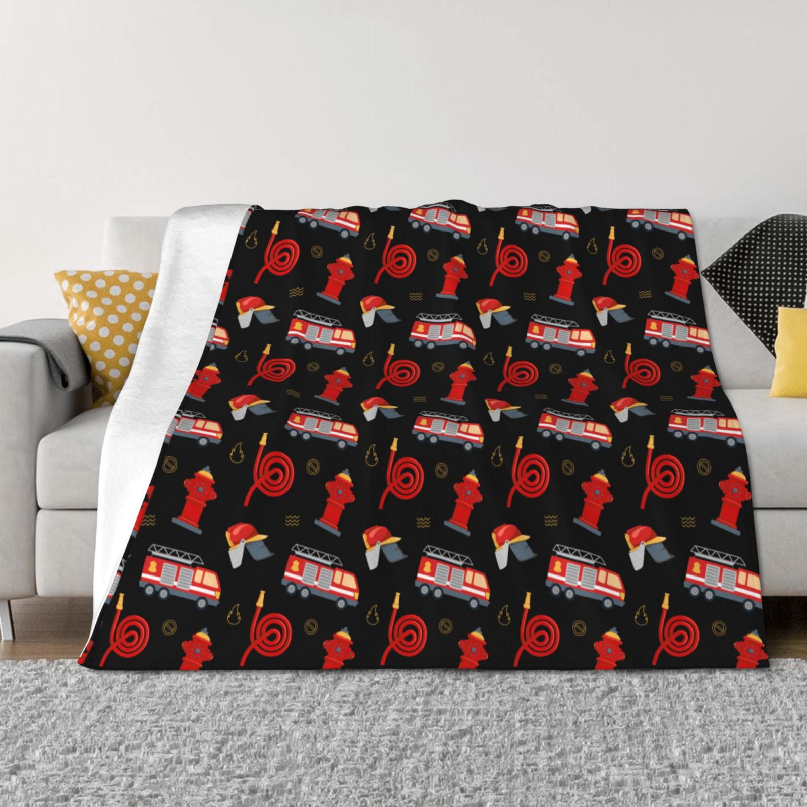 Qekee Fire Fighting print Throw Blanket, Cotton Flannel Home Decor, All ...
