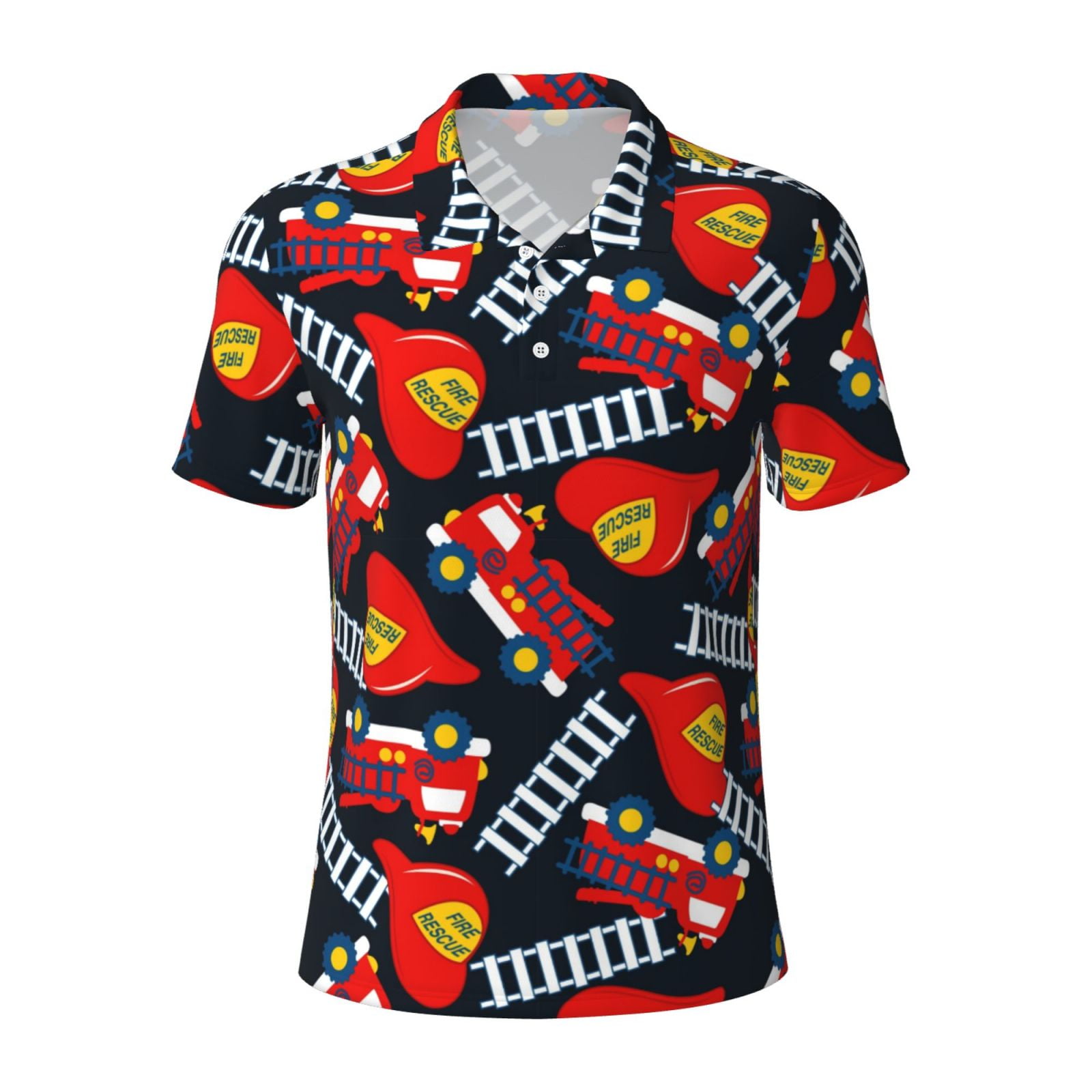 Qekee Fire Rescue With Red Helmet And Truck for Mens Polo Shirts Casual ...