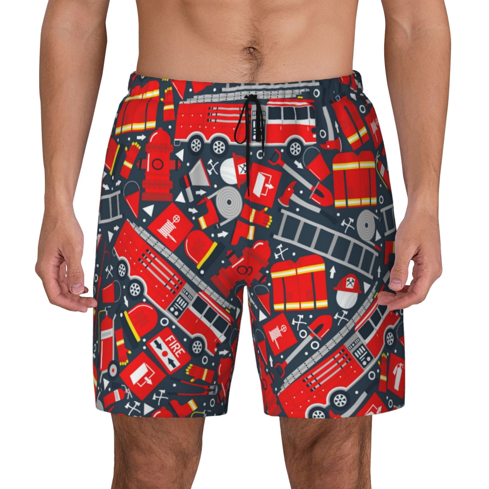 Qekee Fire Sign print Mens Swim Quick Dry Stretch Swim Shorts Lining ...