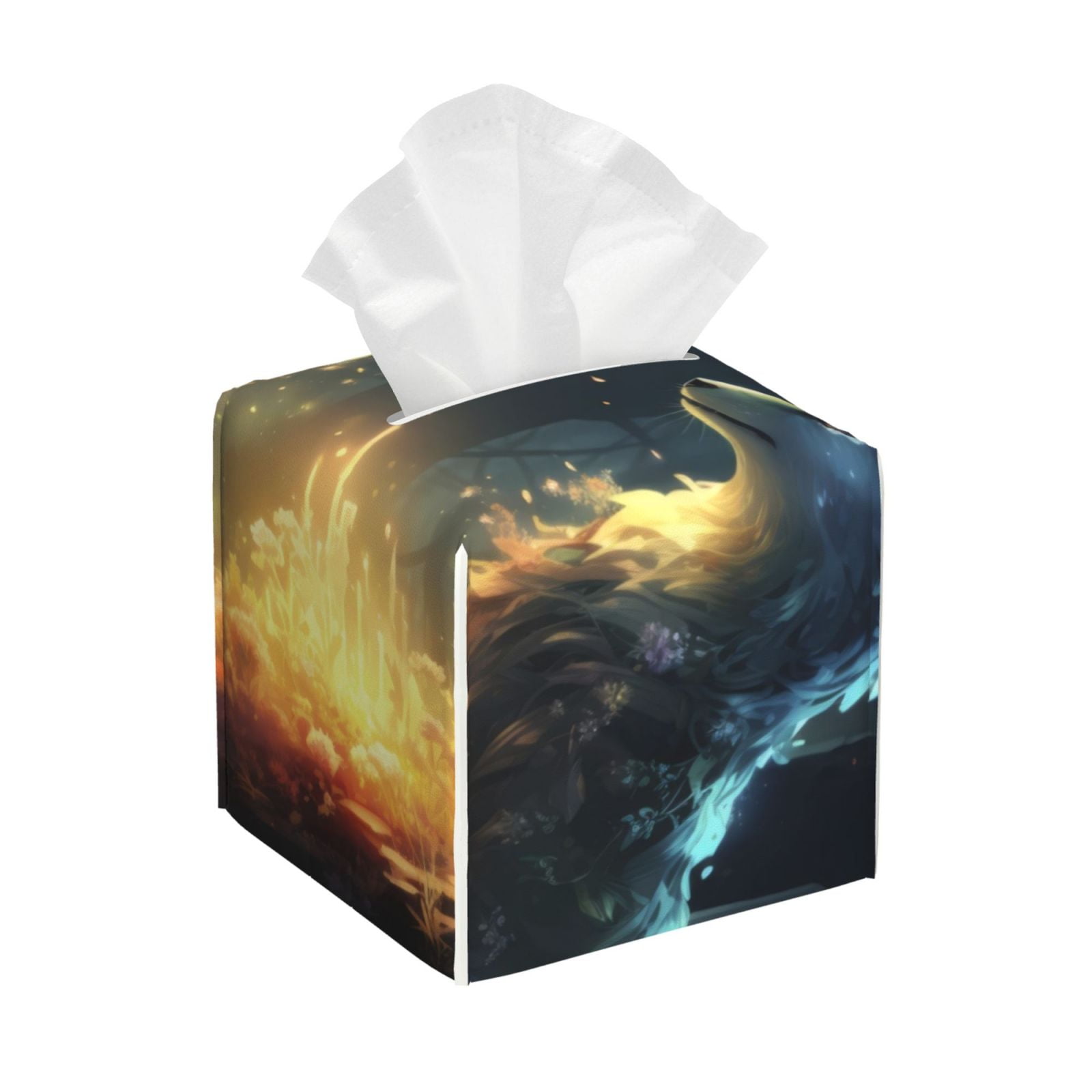 Qekee Firefly Forest Fox for Tissue Box Cover Holder, Square with ...