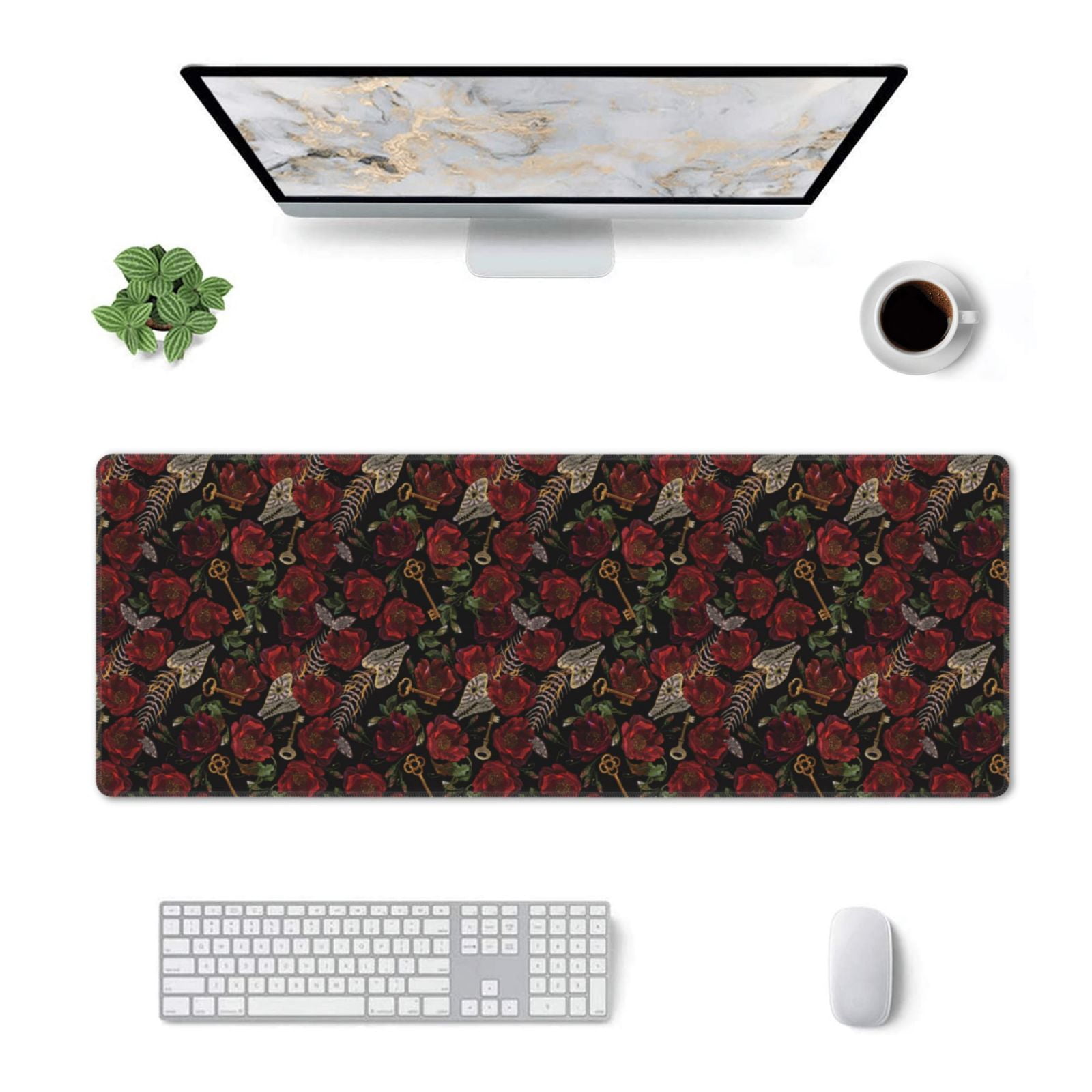 Qekee Fishbone Rose Print Mouse Pad,Desk Pad Protector,Office Desk Mat ...