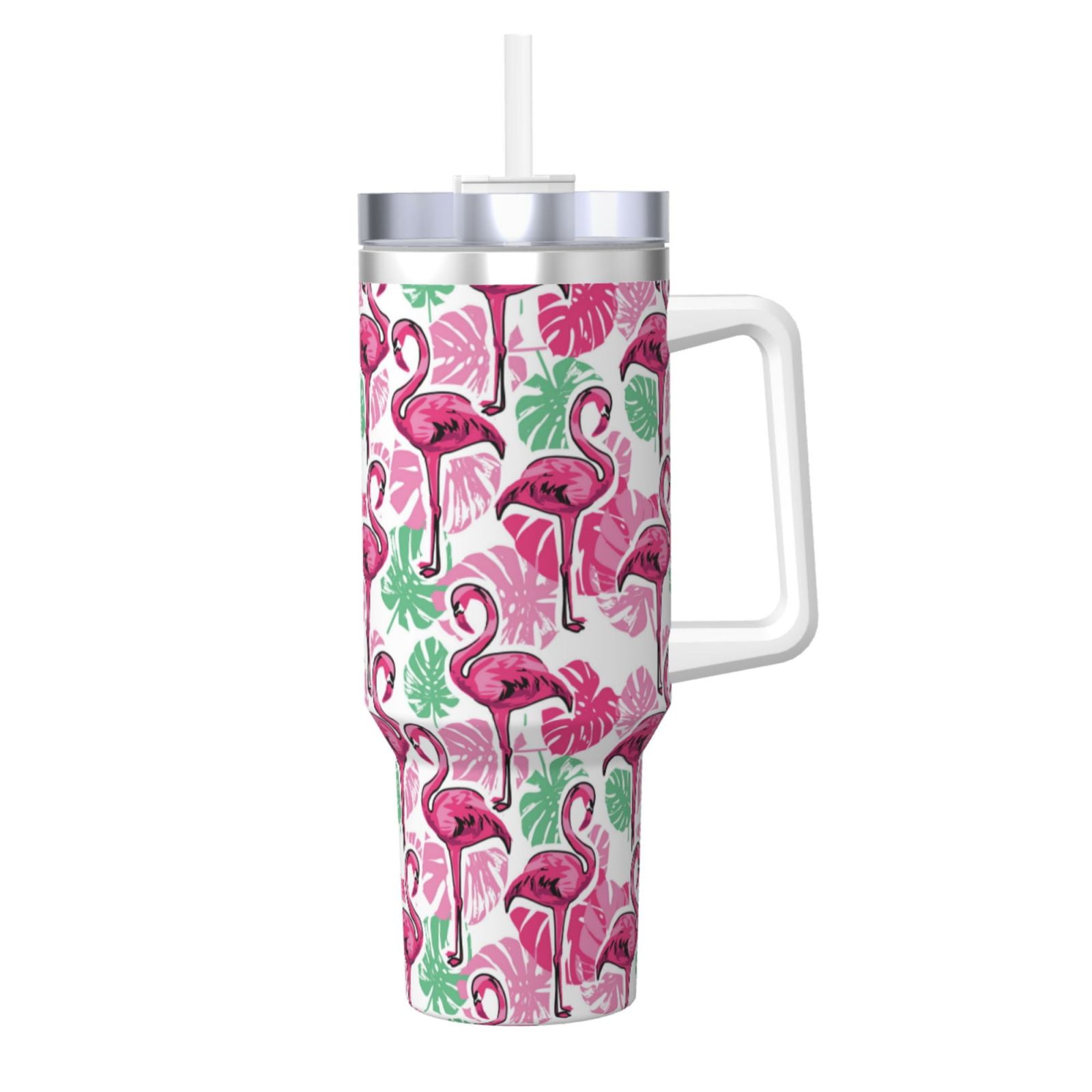 Qekee Flamingo Print 40 OZ Large Capacity Ice Bully Cup With Handle and ...