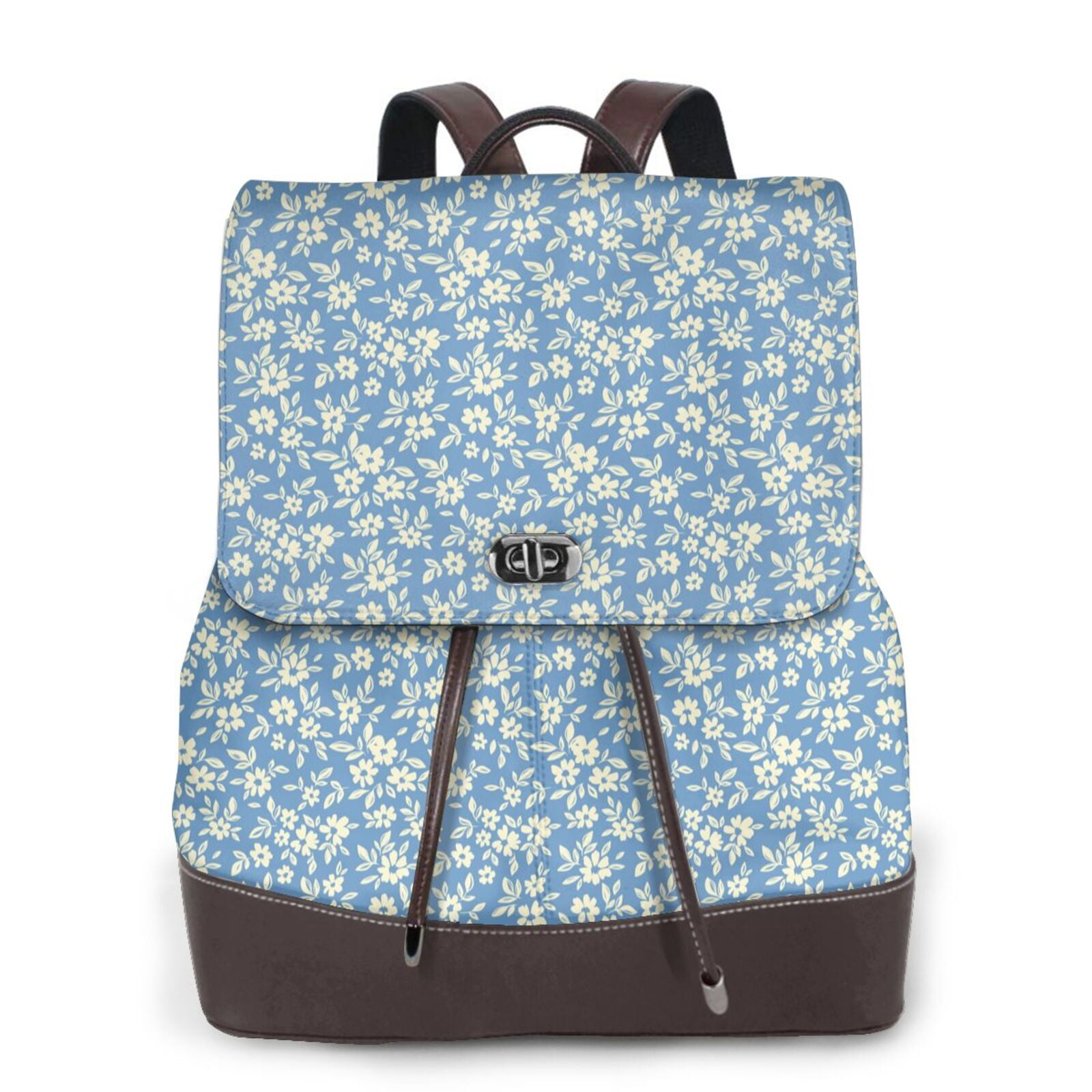 Qekee Floral Retro Style Print Leather Backpack Purse for Women,Ladies ...
