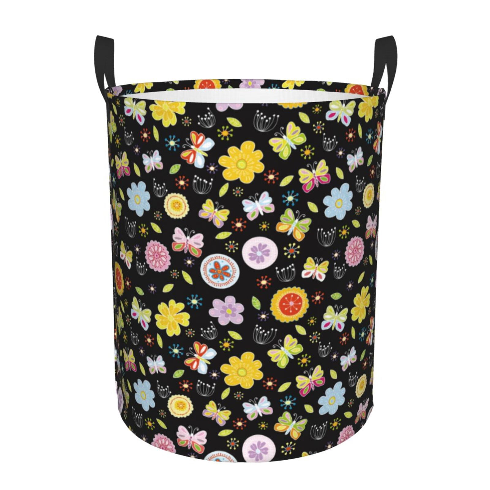 Qekee Flower Butterfly print Laundry Hamper Basket, Hamper Basket for ...