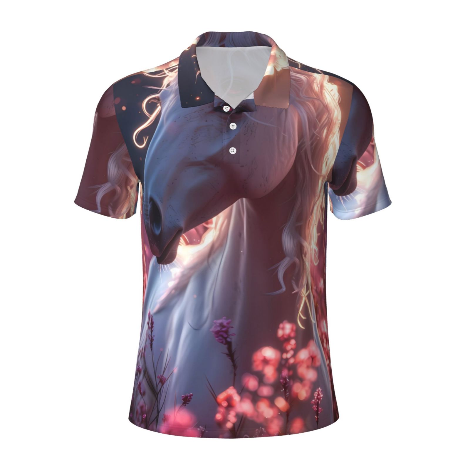 Qekee Flower White Horse for Mens Polo Shirts Casual Short Sleeve ...