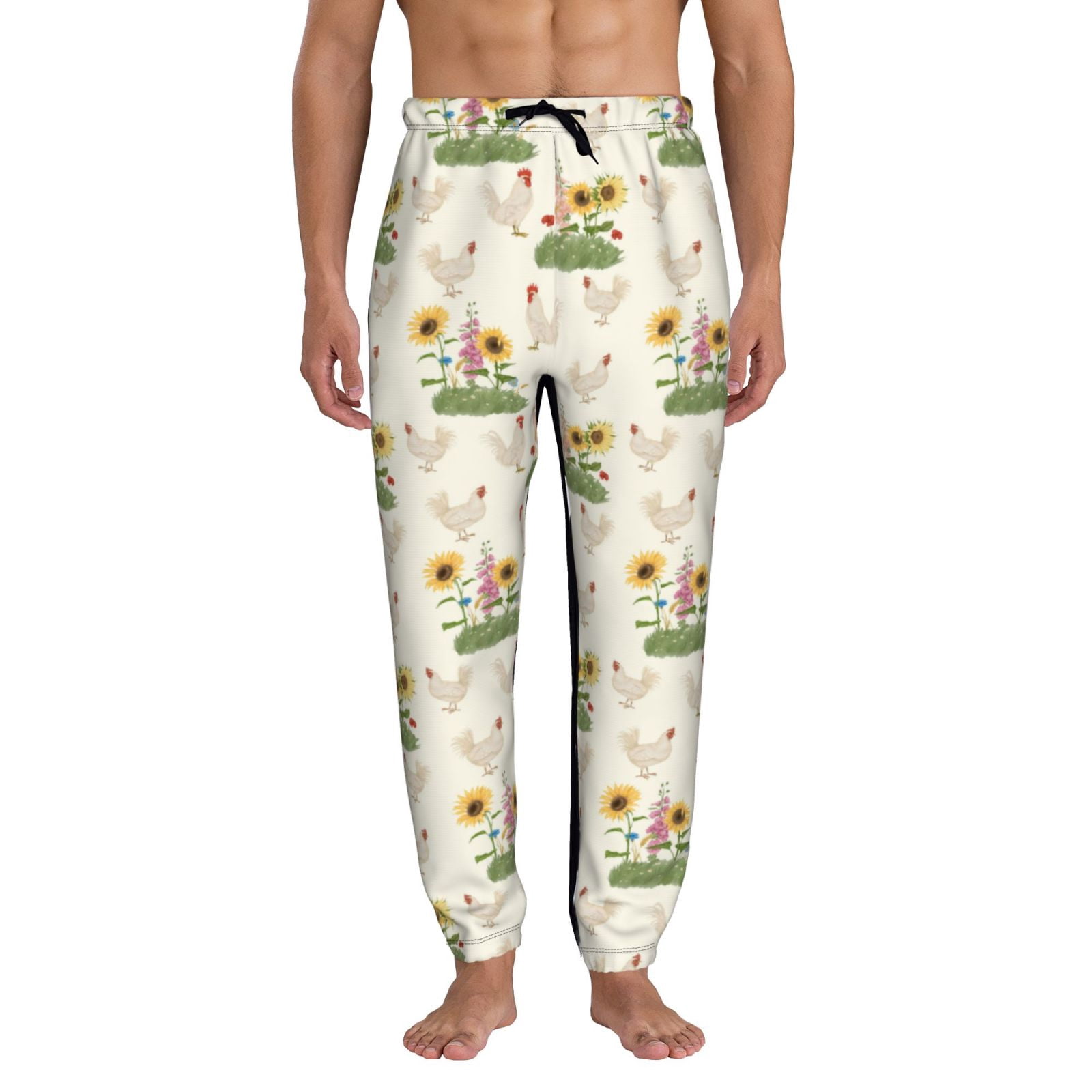 Qekee Flowers And Hens Pattern Mens Sweatpants, Men's Midweight Lounge ...