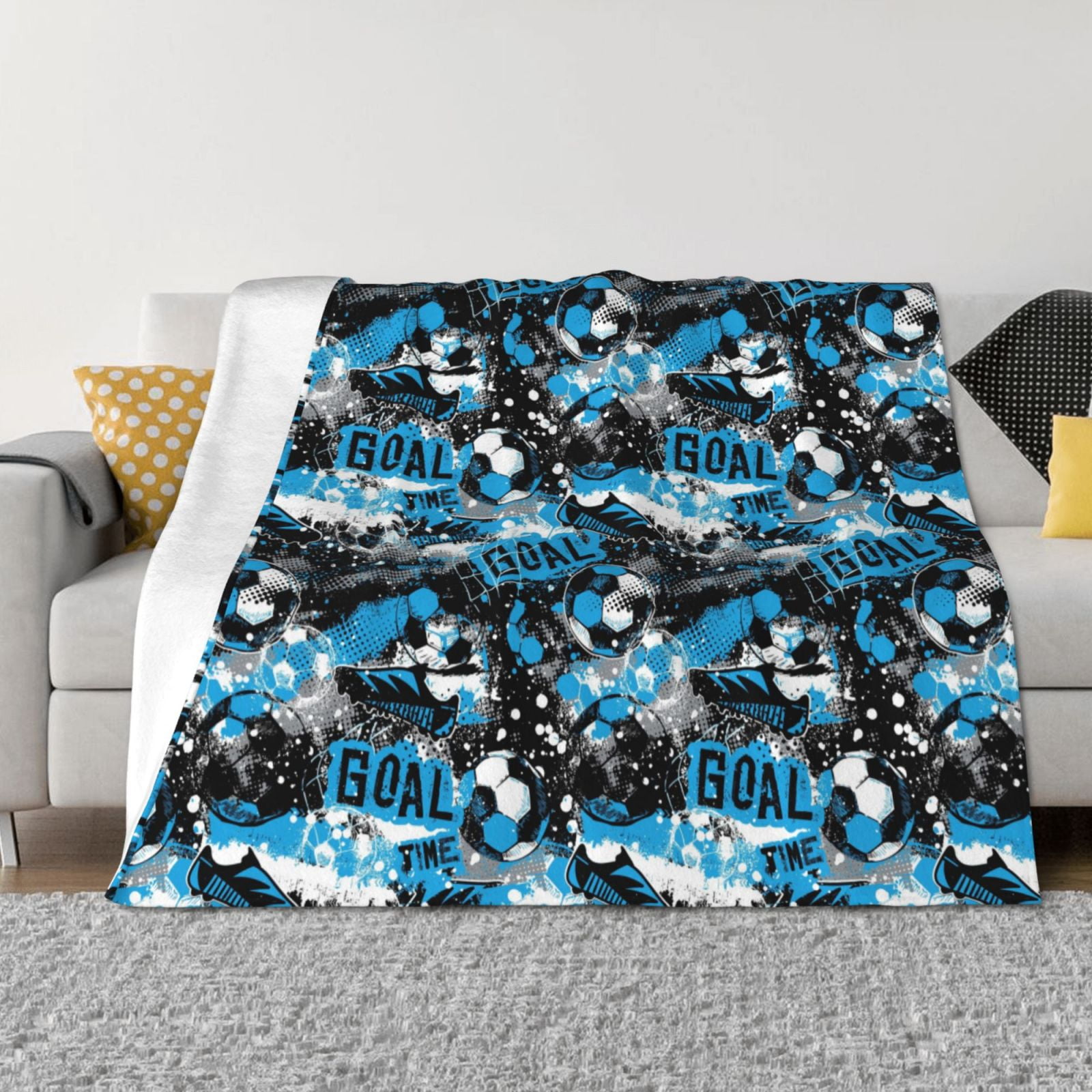 Qekee Football Time print Throw Blanket, Cotton Flannel Home Decor, All ...