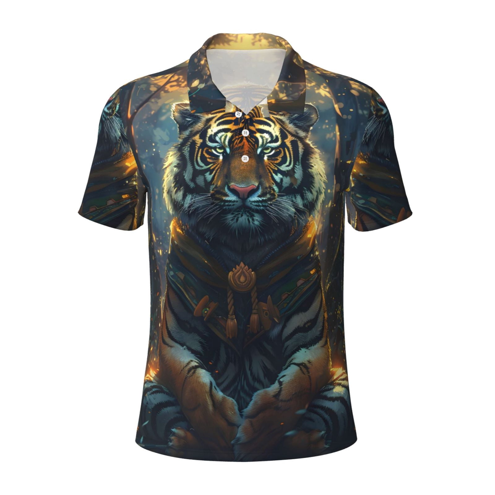 Qekee Forest Meditating Tiger for Mens Polo Shirts Casual Short Sleeve ...