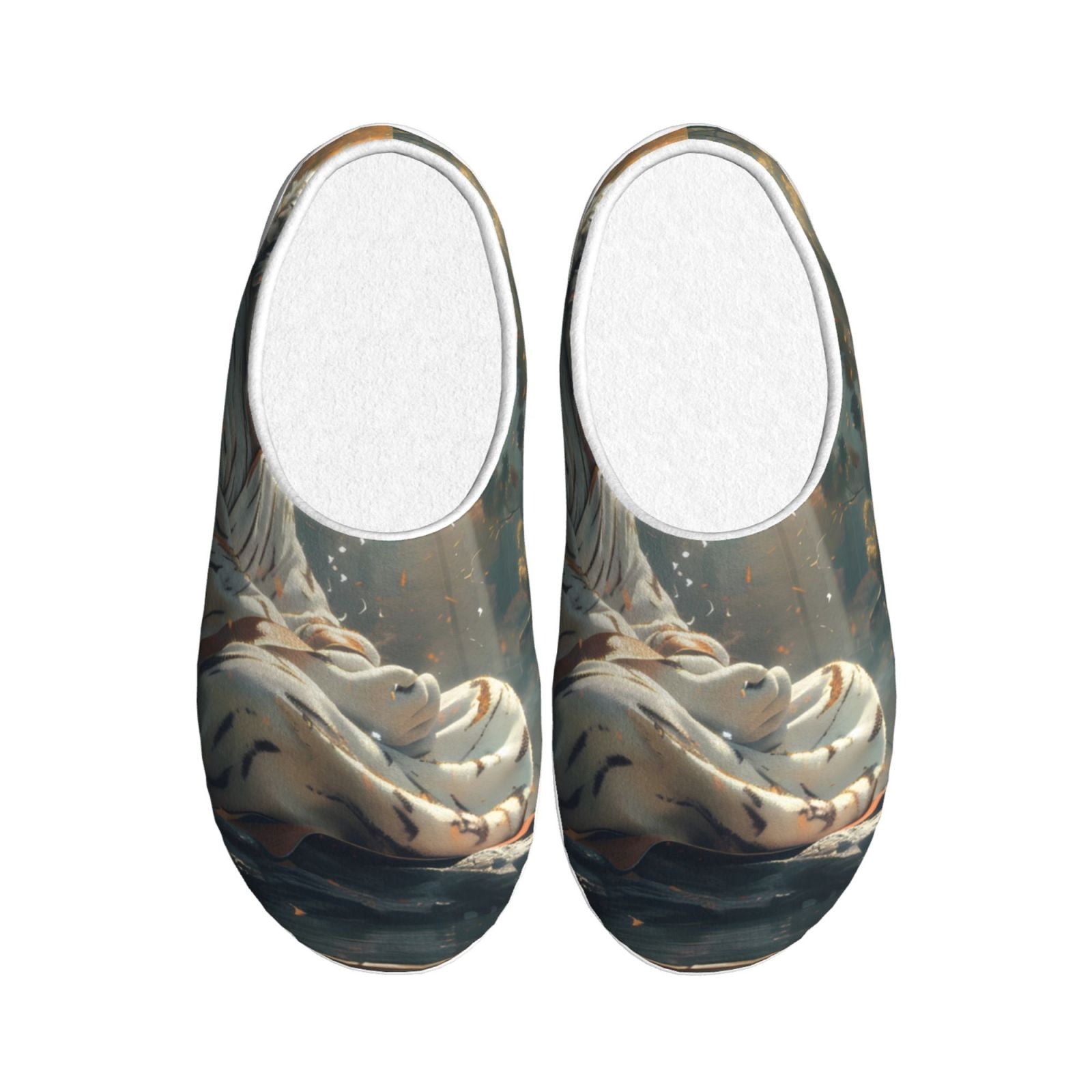 Qekee Forest Meditating White Tiger Print TPR Cotton Slippers for ...