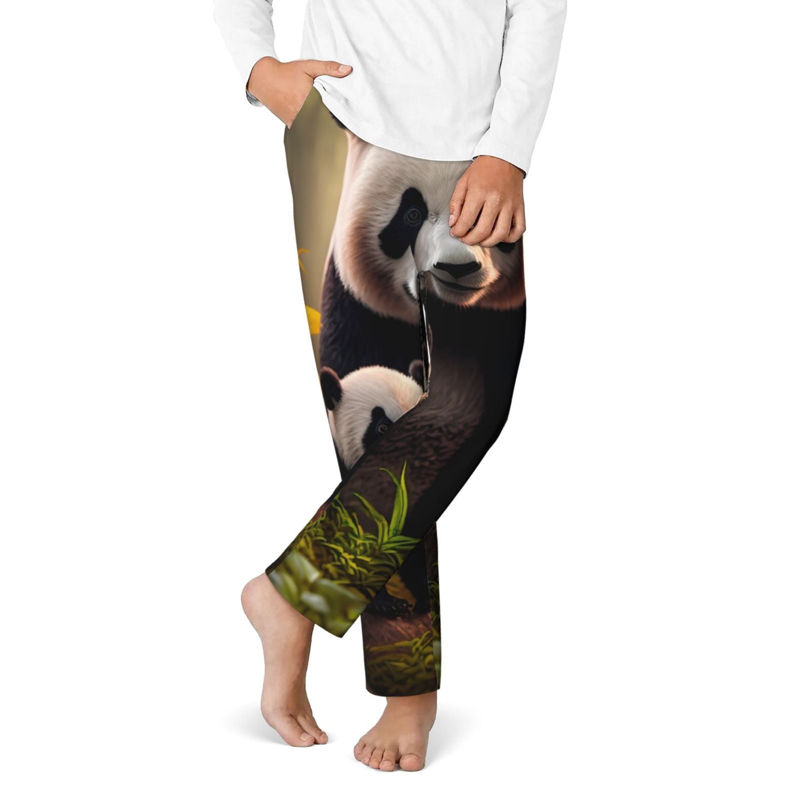 Qekee Forest Panda Print Kids Pajama Pants, Teenagers' Bottom ...