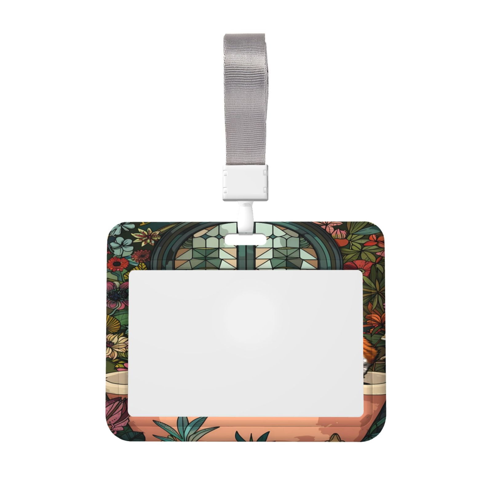 Qekee Fox Bathtub Floral Art Print Card Badge Holder,Clear Name Tag ID ...