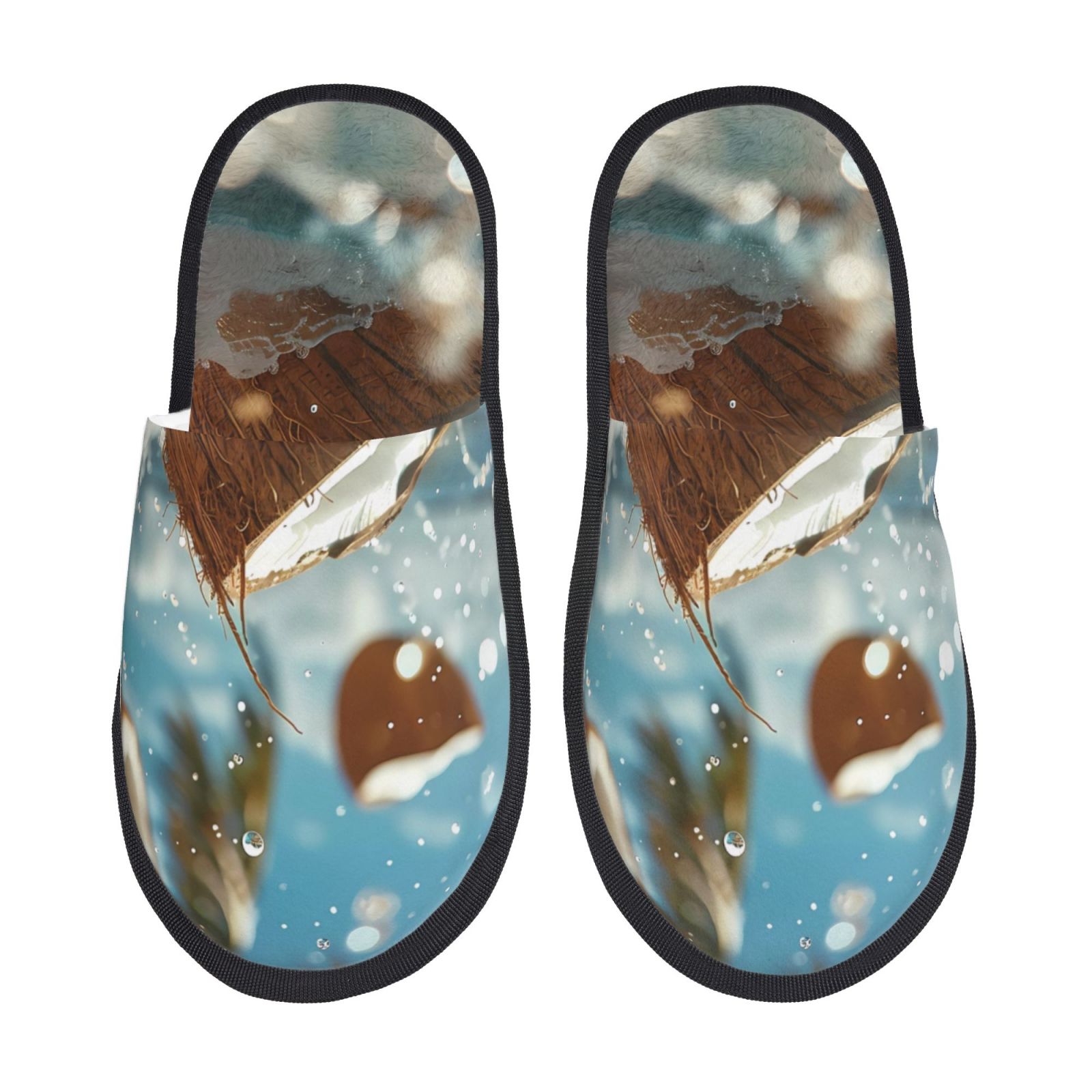 Qekee Fresh Coconut Splash Print Furry Slippers for Women and Men ...
