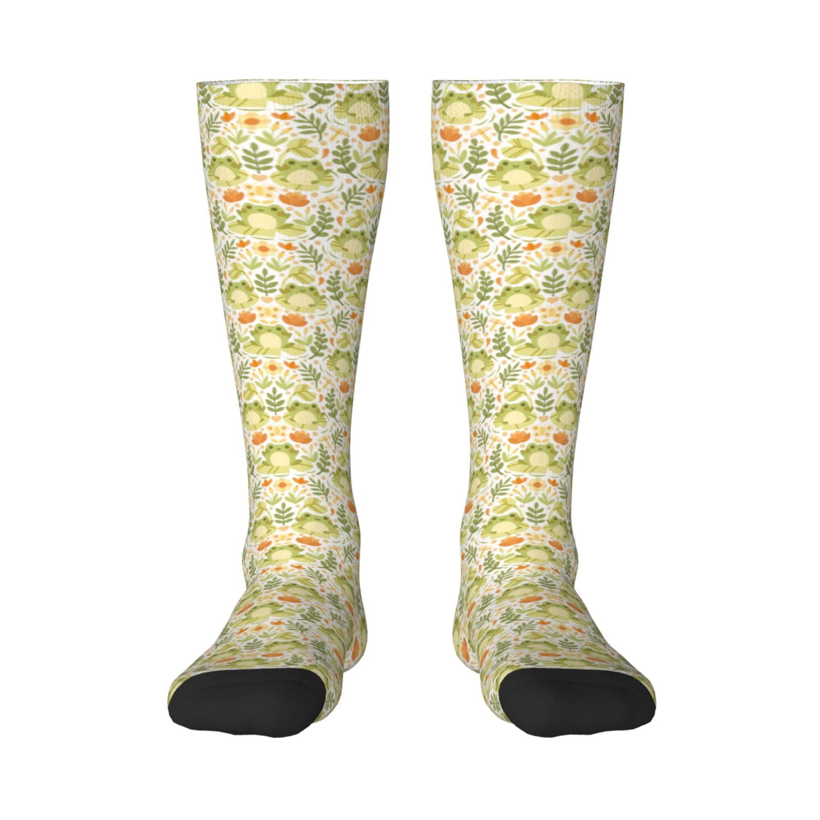 Qekee Frogs And Botanical Print Compression Socks ,Long Stretchy Sock ...