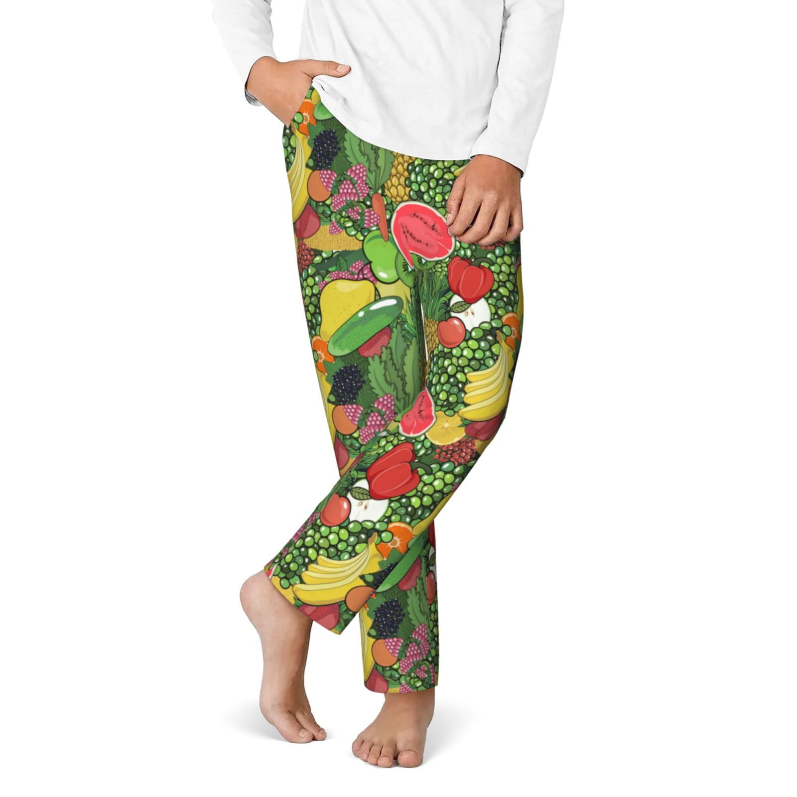 Qekee Fruits Vegetables And Berries Print Kids Pajama Pants, Teenagers ...