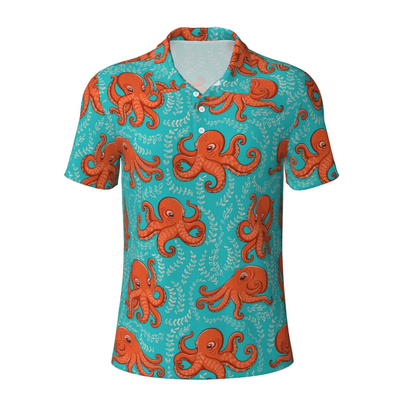 Qekee Fun Octopus for Mens Polo Shirts Casual Short Sleeve Button Down ...