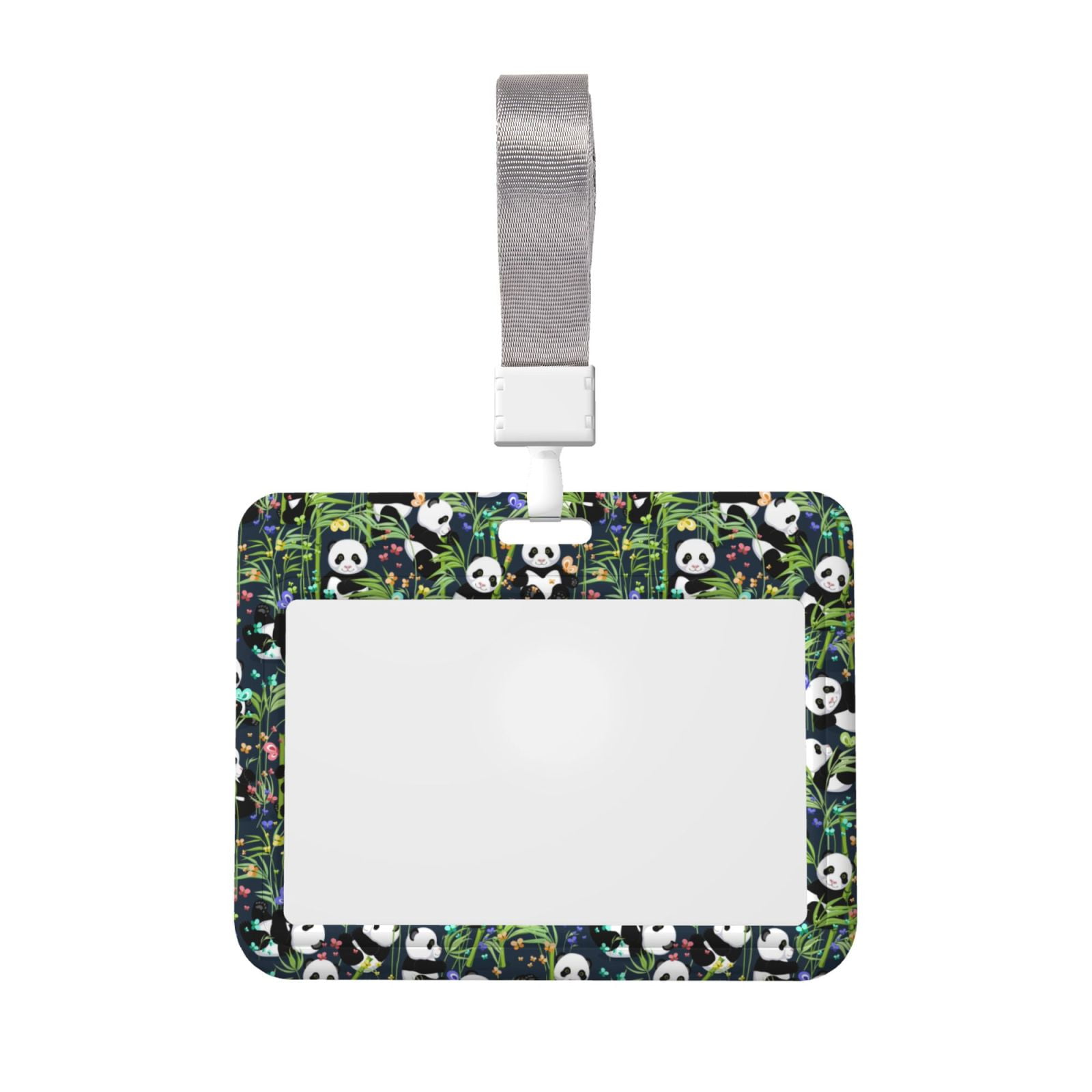 Qekee Fun Panda Playing With Bamboo Leaves Print Card Badge Holder ...