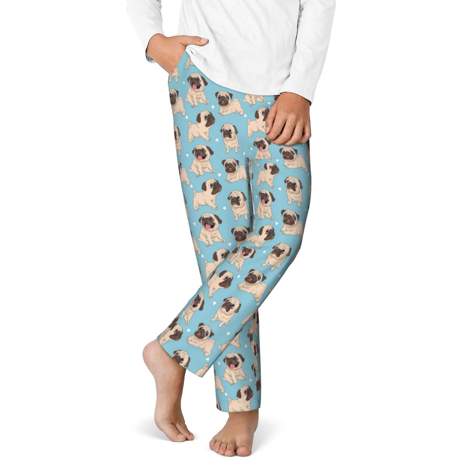 Qekee Funny Cartoon Pugs Print Kids Pajama Pants, Teenagers' Bottom ...