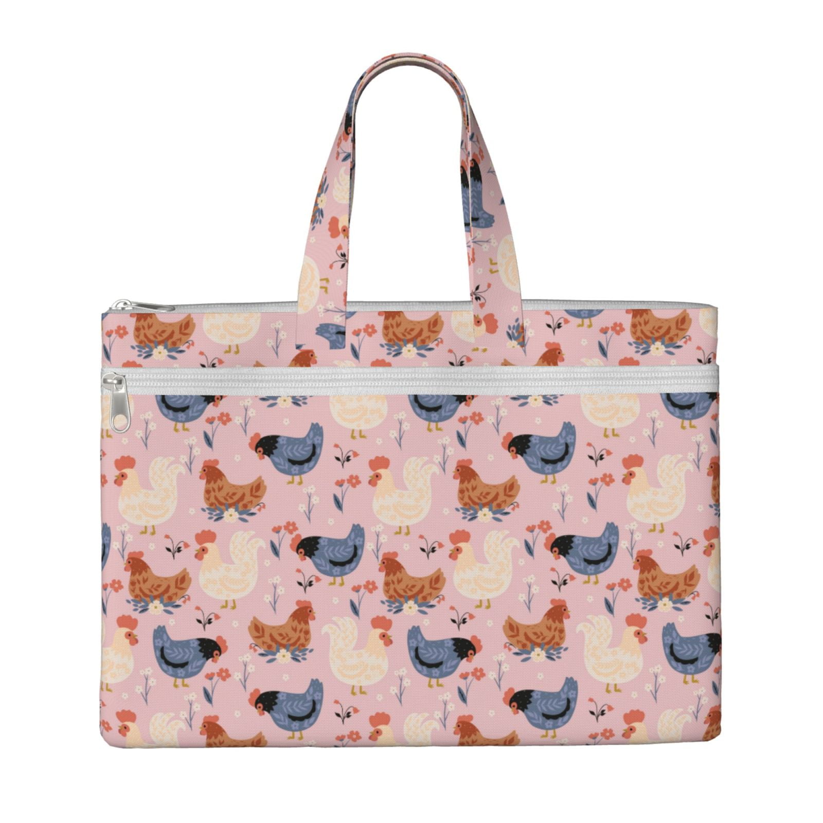 Qekee Funny Chicken Print Canvas Tote Bag Zippered,Zipper File Bag ...
