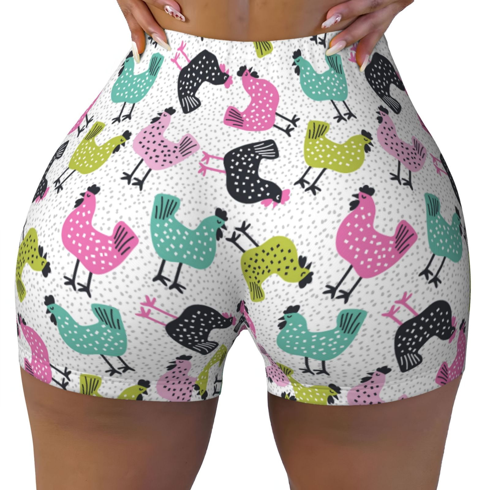 Qekee Funny Chicken Women Workout Shorts, Sports shorts, Scrunch Butt ...