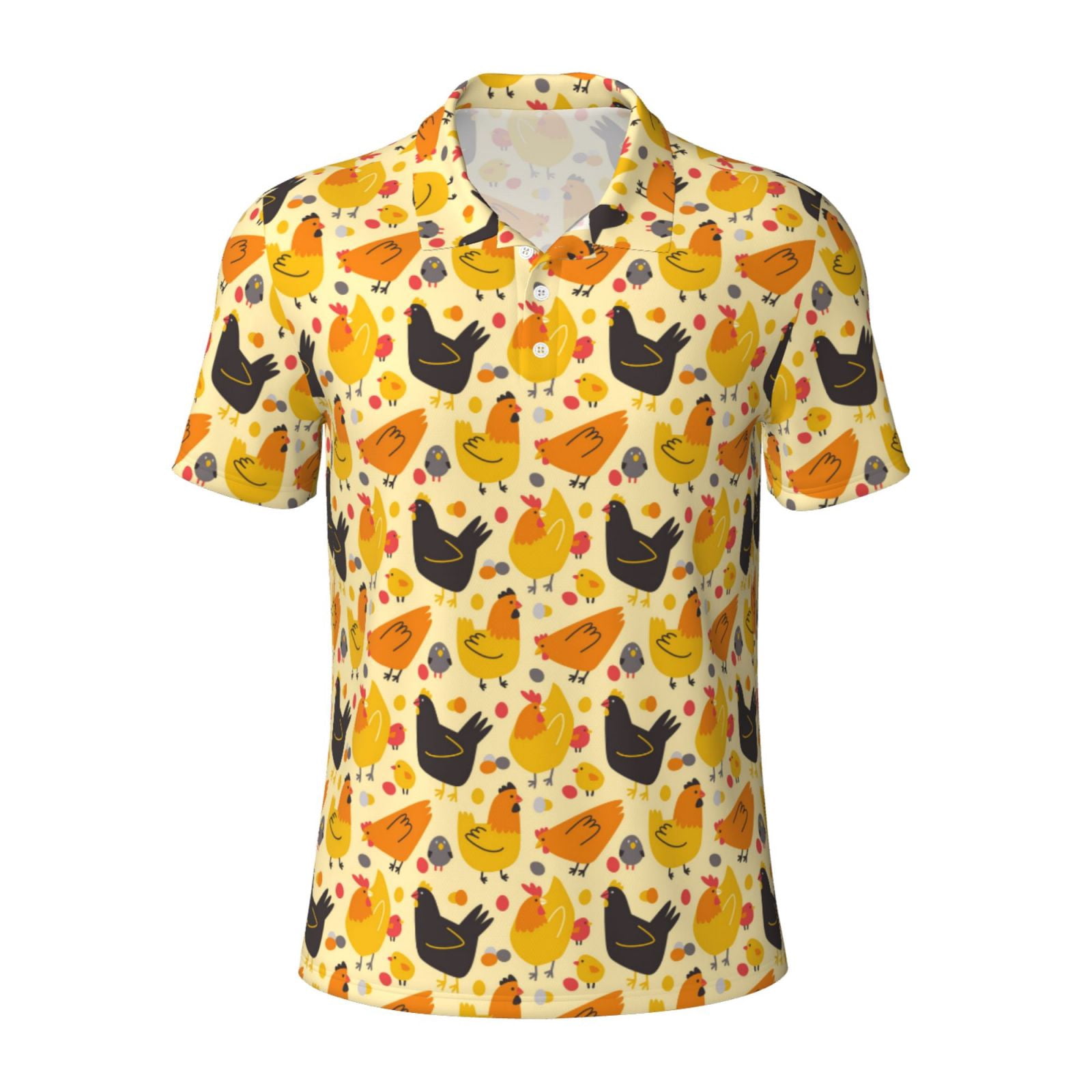 Qekee Funny Chicken for Mens Polo Shirts Casual Short Sleeve Button ...