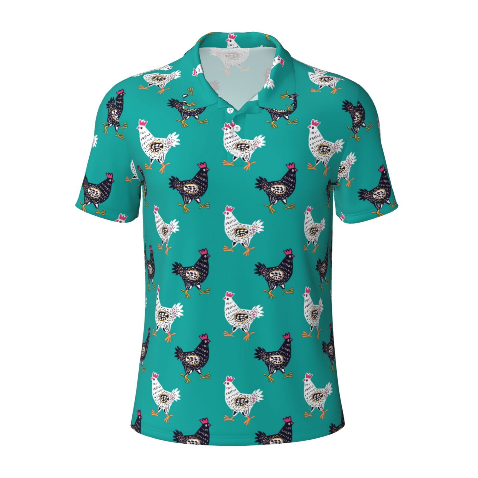 Qekee Funny Chicken for Mens Polo Shirts Casual Short Sleeve Button ...
