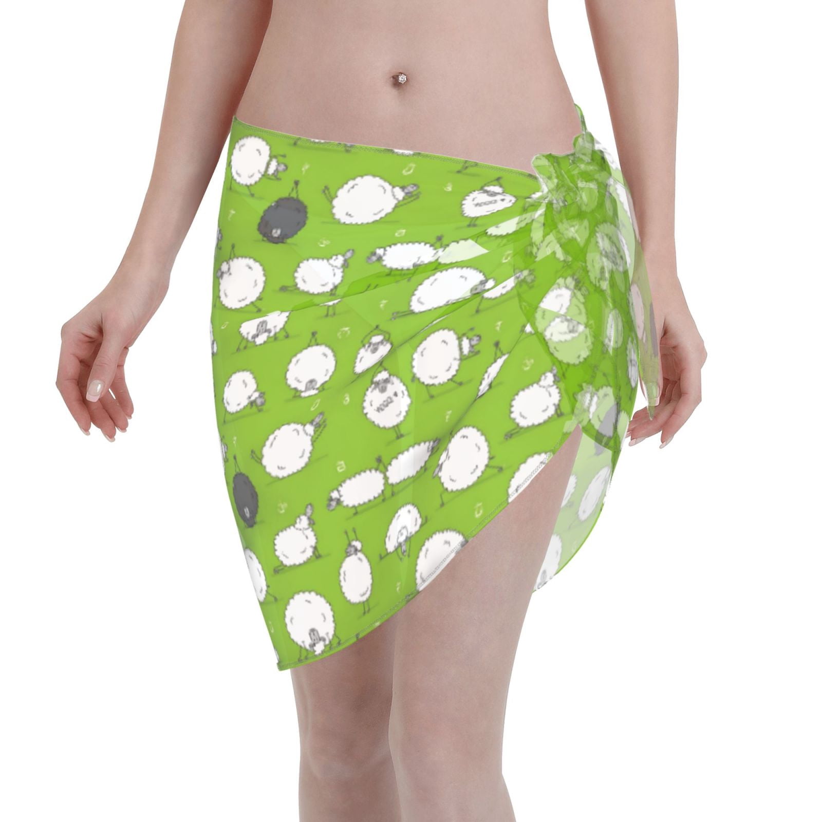 Qekee Funny Sheep Doing Yoga Women's Short Sarongs Cover Ups Sheer ...