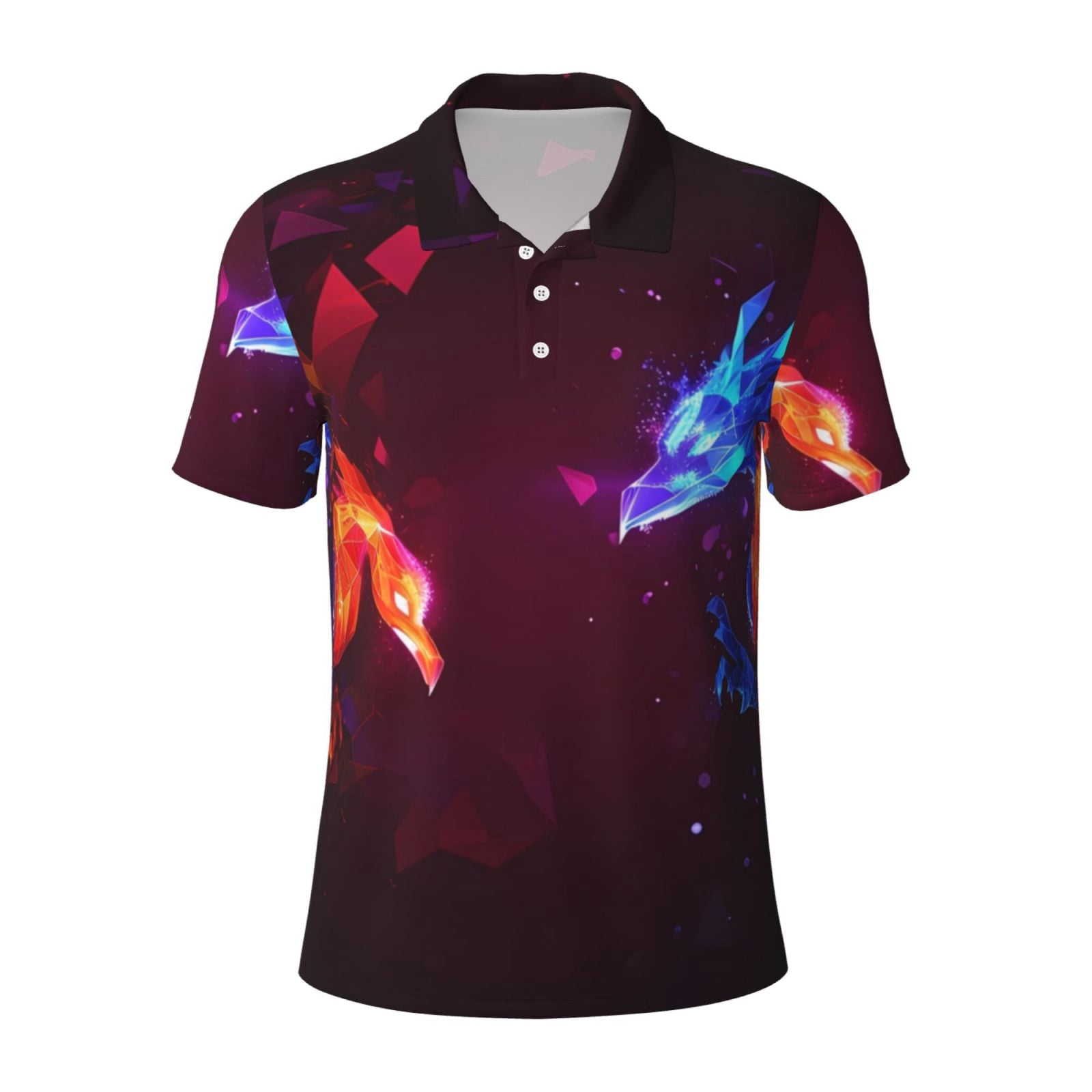 Qekee Futuristic Red And Blue Bird for Mens Polo Shirts Casual Short ...
