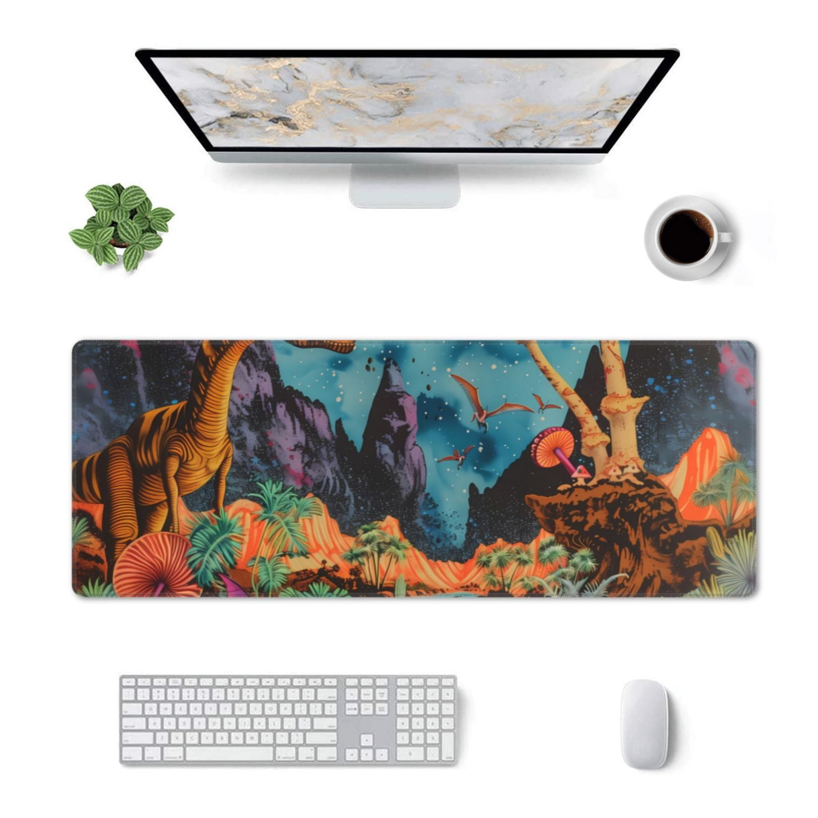 Qekee Galactic Jungle Dinosaurs Print Mouse Pad,Desk Pad Protector ...