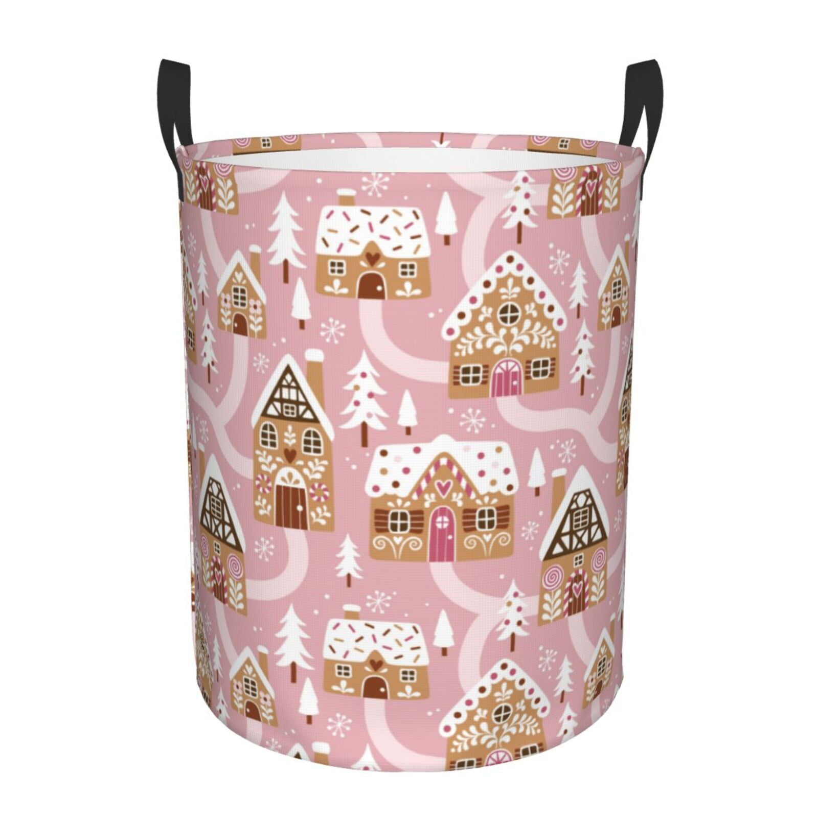 Qekee Gingerbread Houses Pink Wonderland Print Laundry Hamper Basket ...