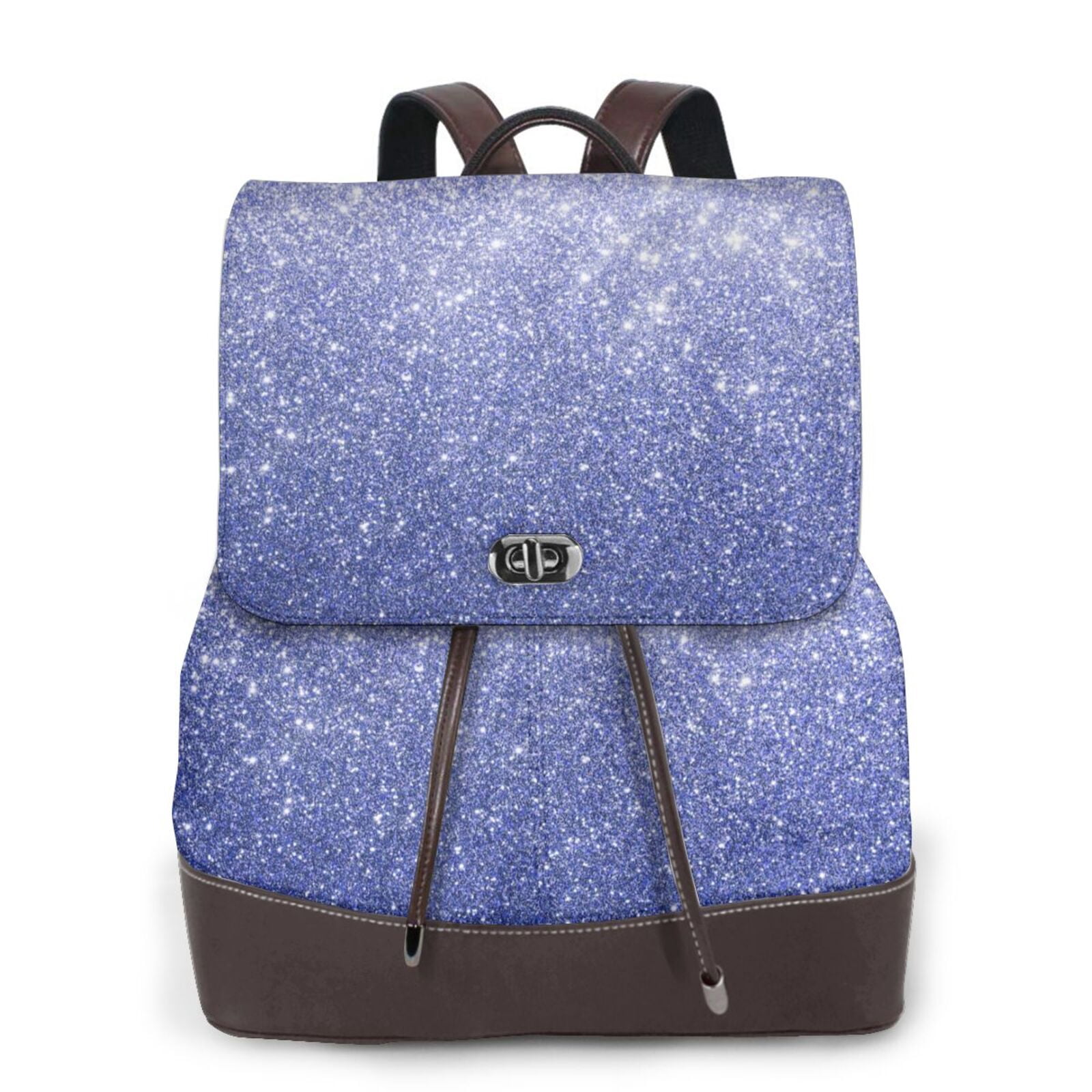 Qekee Glittering Blue Purple Print Leather Backpack Purse for Women ...