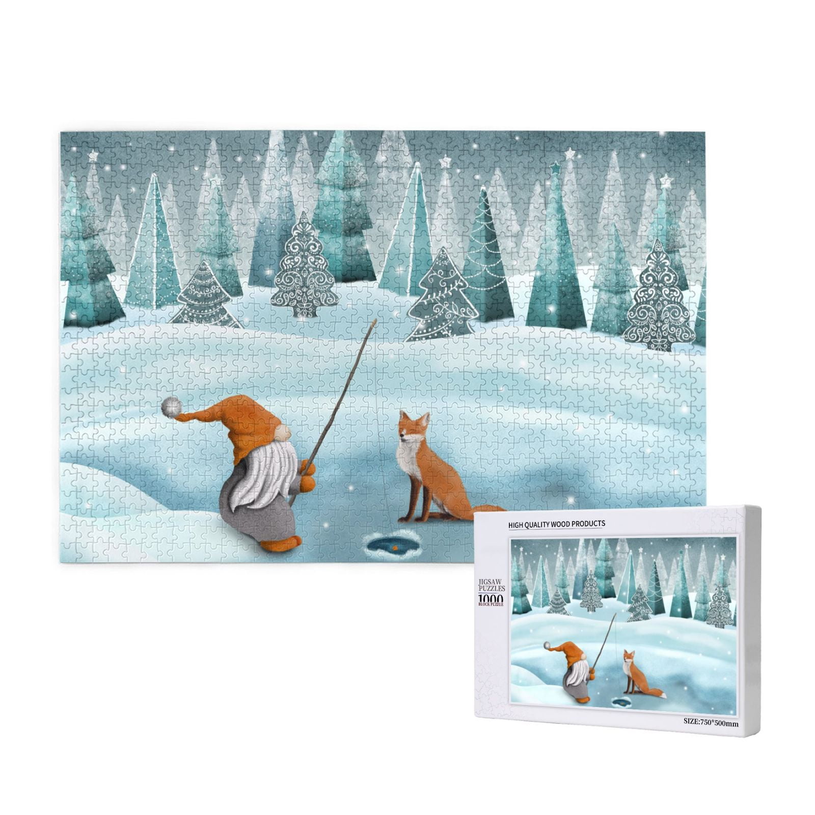 Qekee Gnome And Red Fox Fishing Print 1000-Piece Jigsaw Puzzles ...