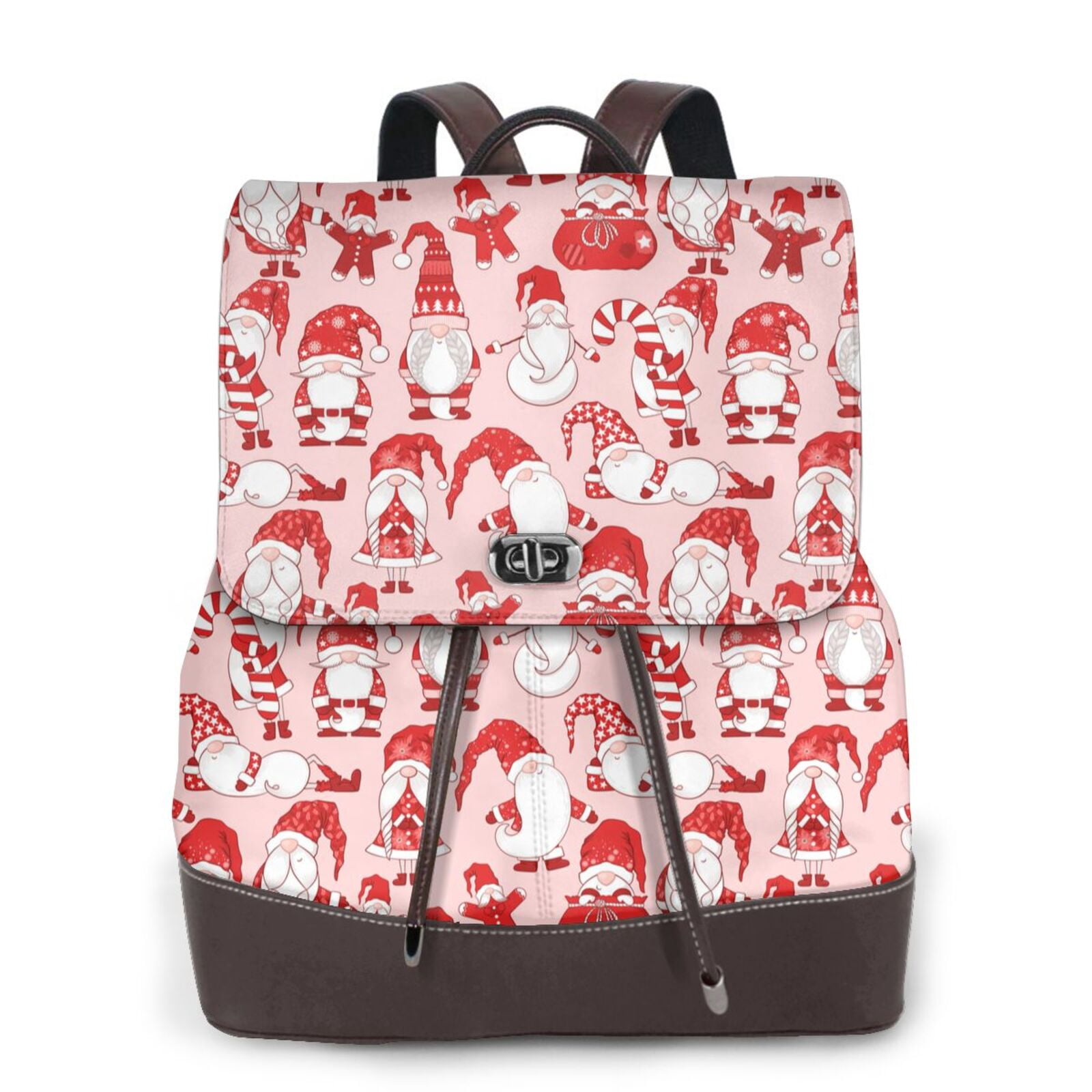 Qekee Gnome Merry Christmas Print Leather Backpack Purse for Women ...