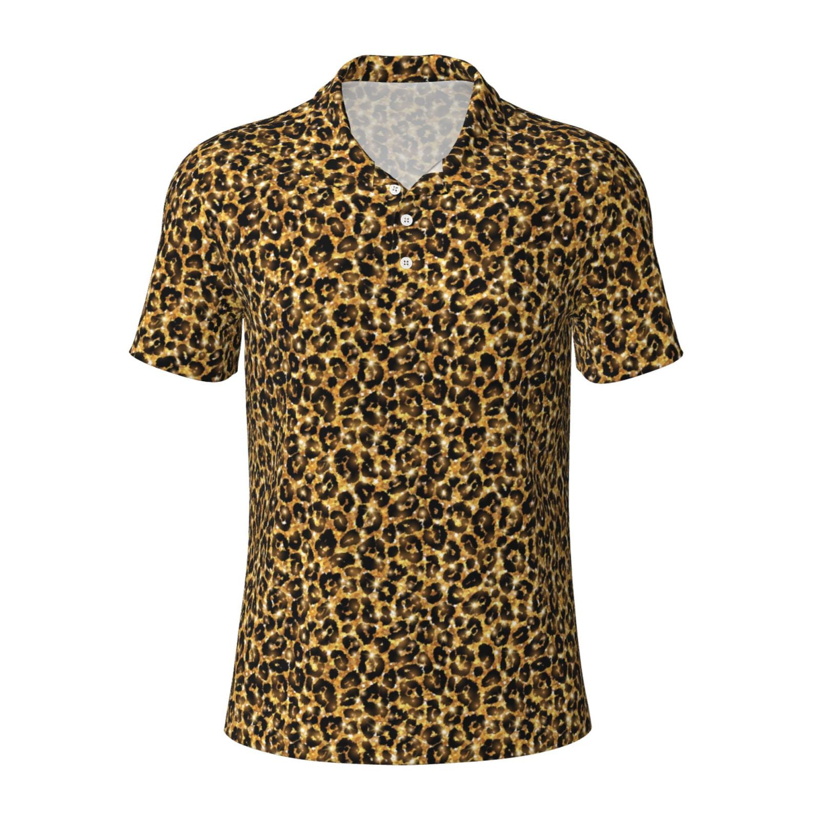 Qekee Gold Glitter Leopard for Mens Polo Shirts Casual Short Sleeve ...