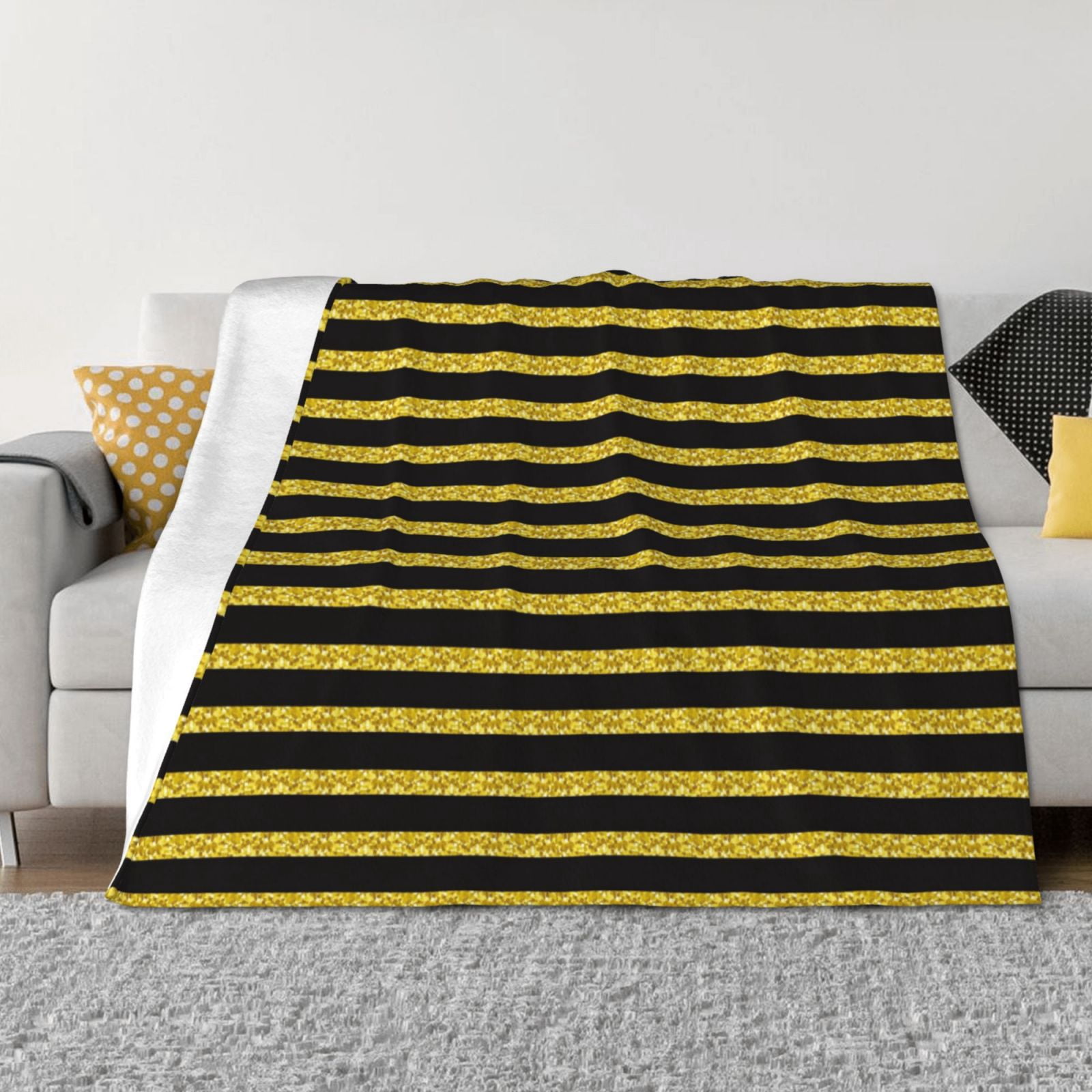 Qekee Gold Glitter print Throw Blanket, Cotton Flannel Home Decor, All ...