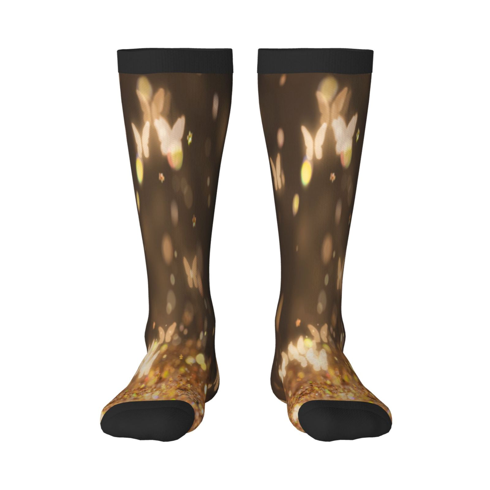 Qekee Gold butterfly glitter Print Thigh High Socks Long Stretchy Sock ...