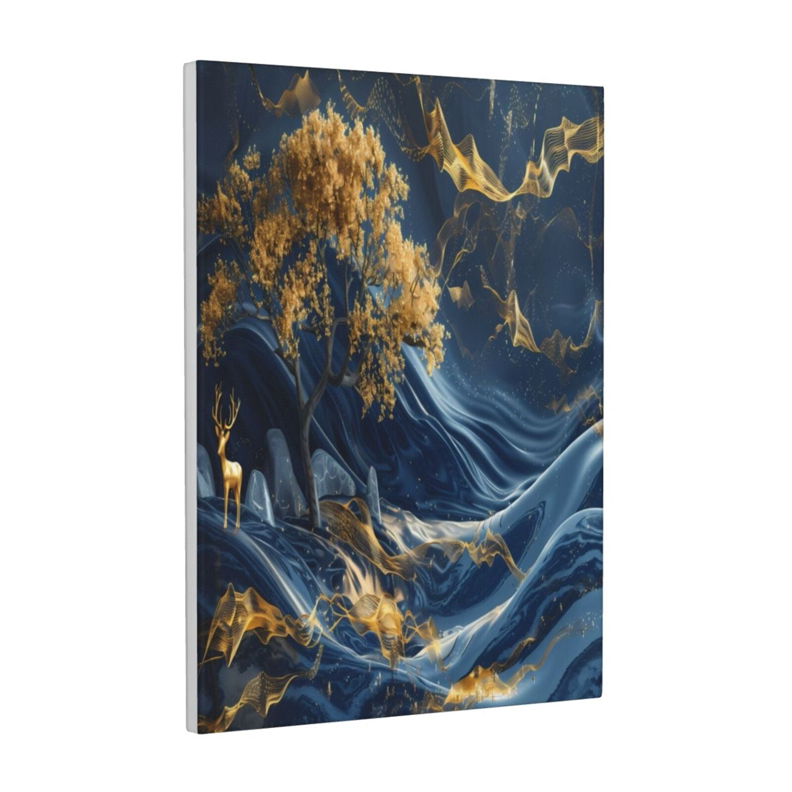 Qekee Golden Fantasy Landscape Print Canvas Wall Art for Bathroom ...