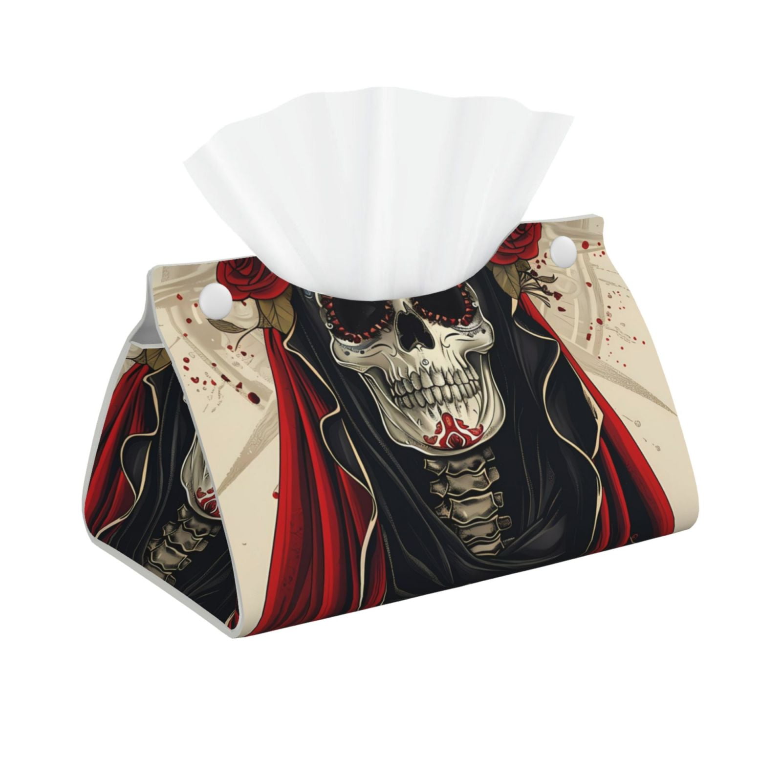Qekee Gothic Skull With Roses Print Long Tissue Box Cover, Tissue ...