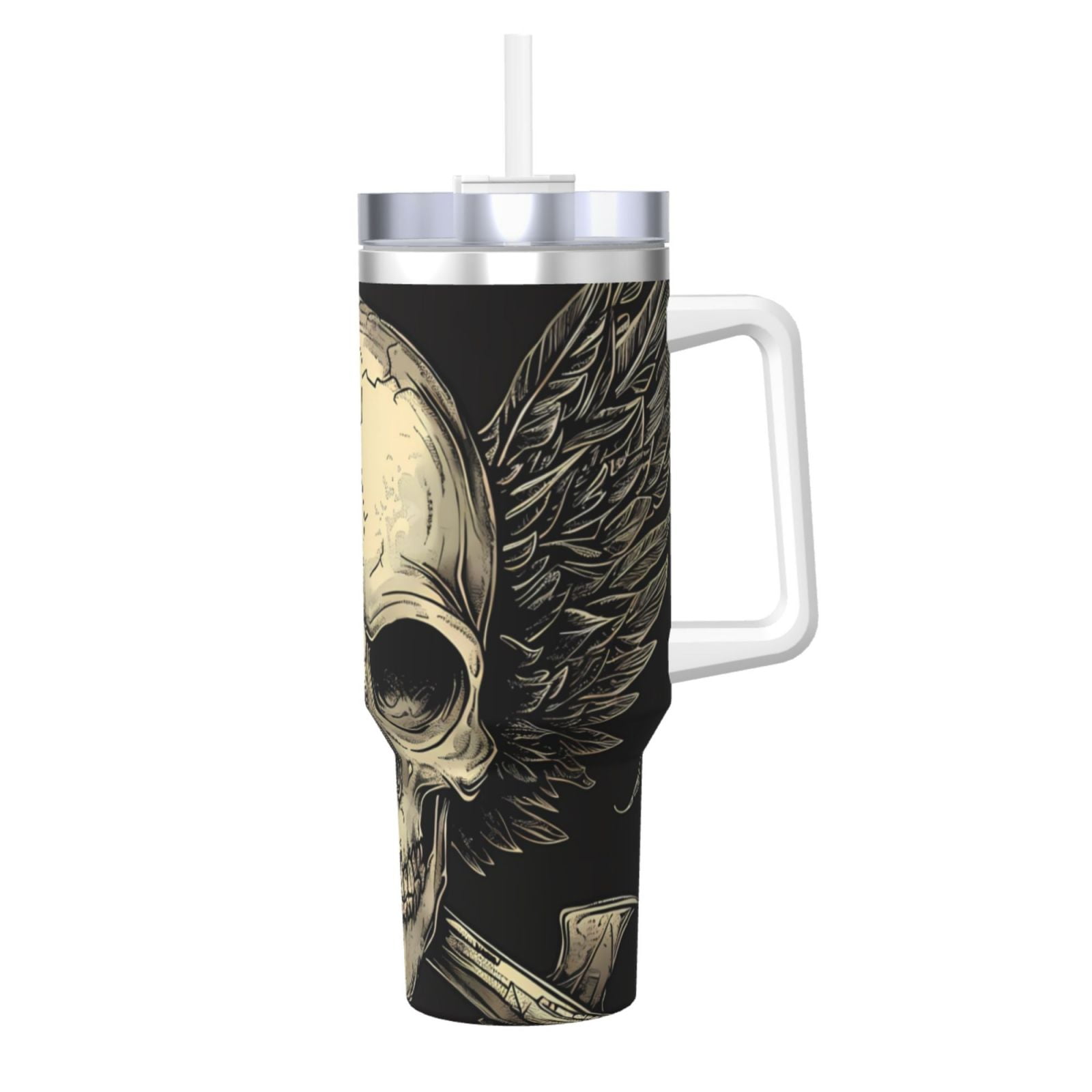 Qekee Gothic Winged Skull Print 40 OZ Large Capacity Ice Bully Cup With ...