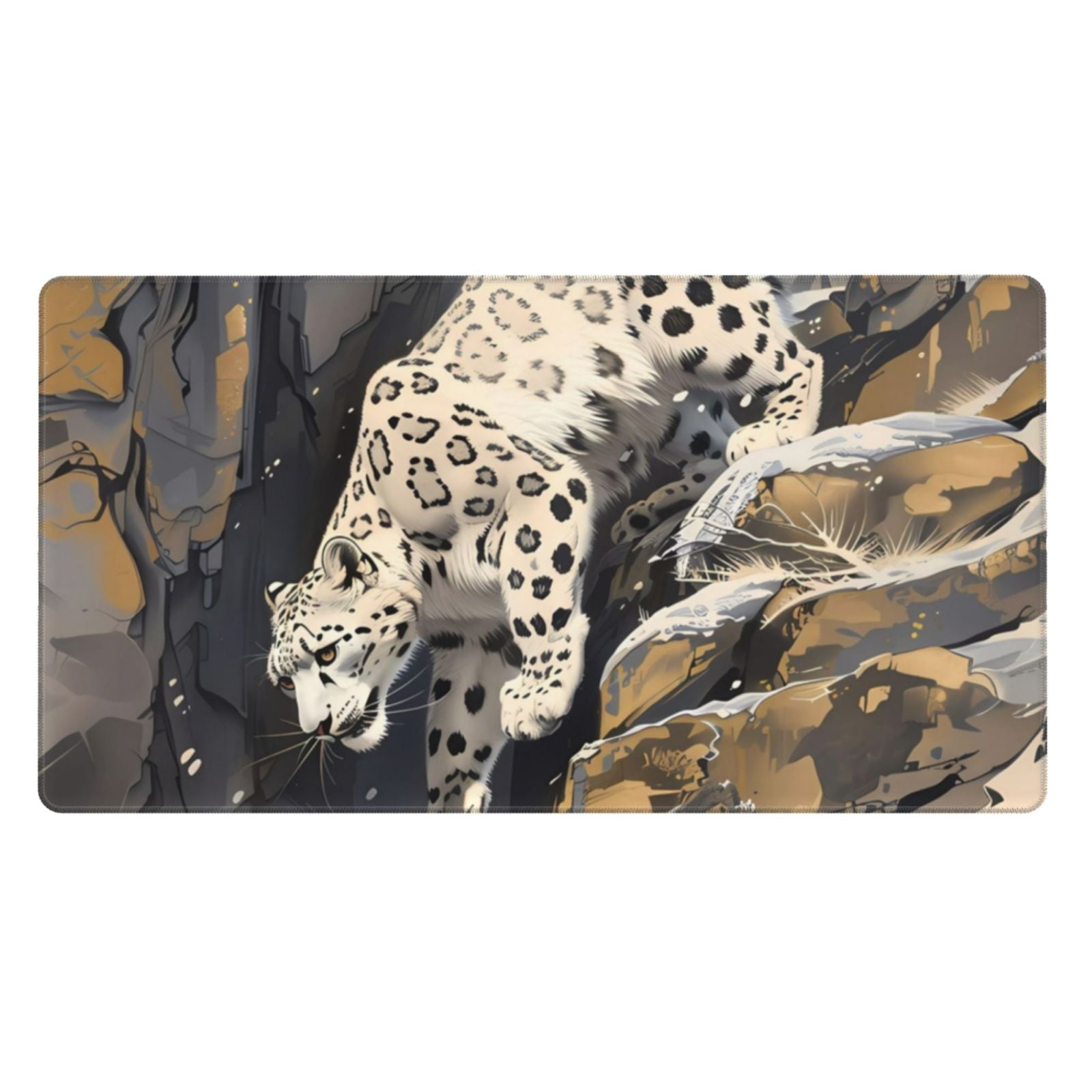 Qekee Graceful Snow Leopard Print Desk Pad Protector,Mouse Pad,Office ...