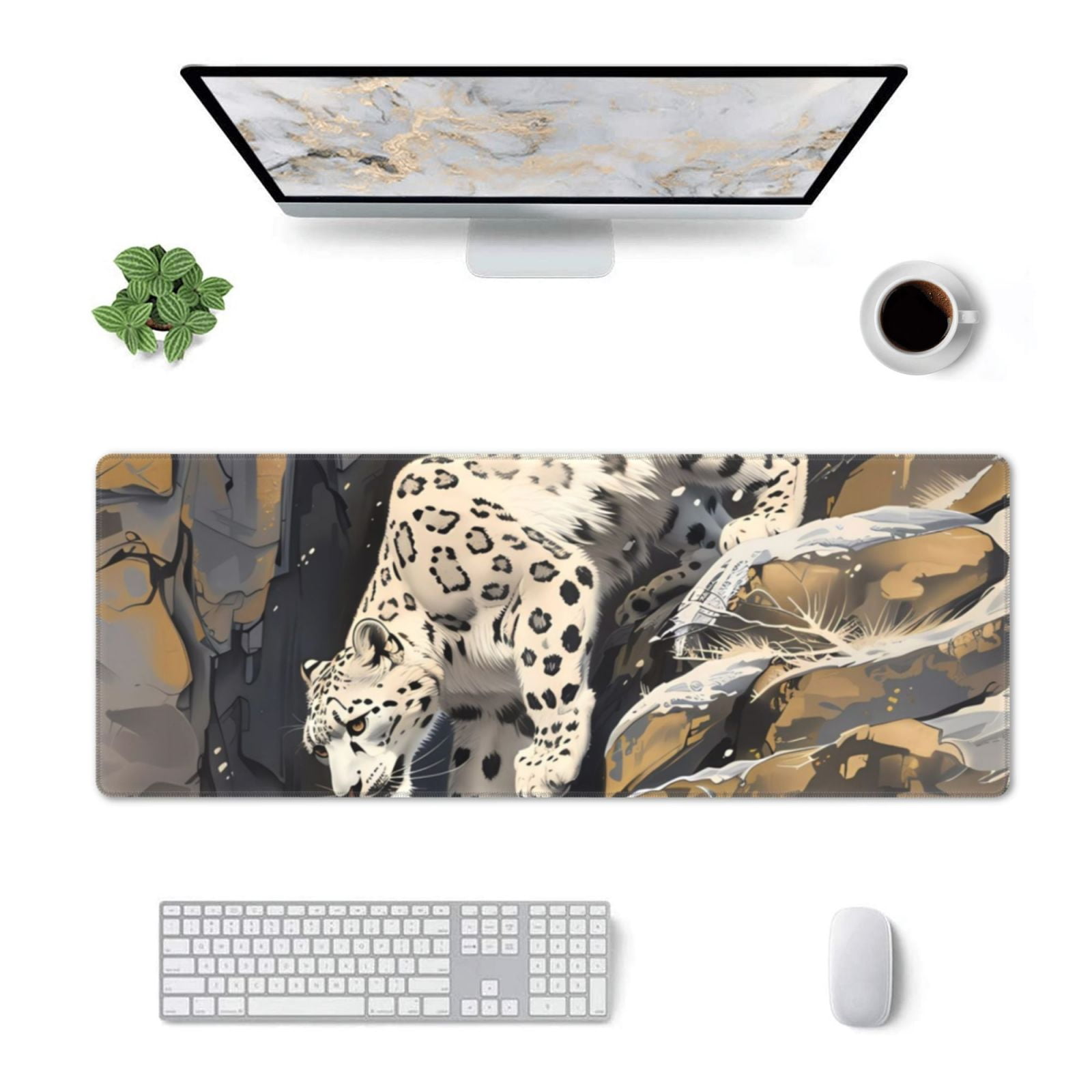 Qekee Graceful Snow Leopard Print Mouse Pad,Desk Pad Protector,Office ...