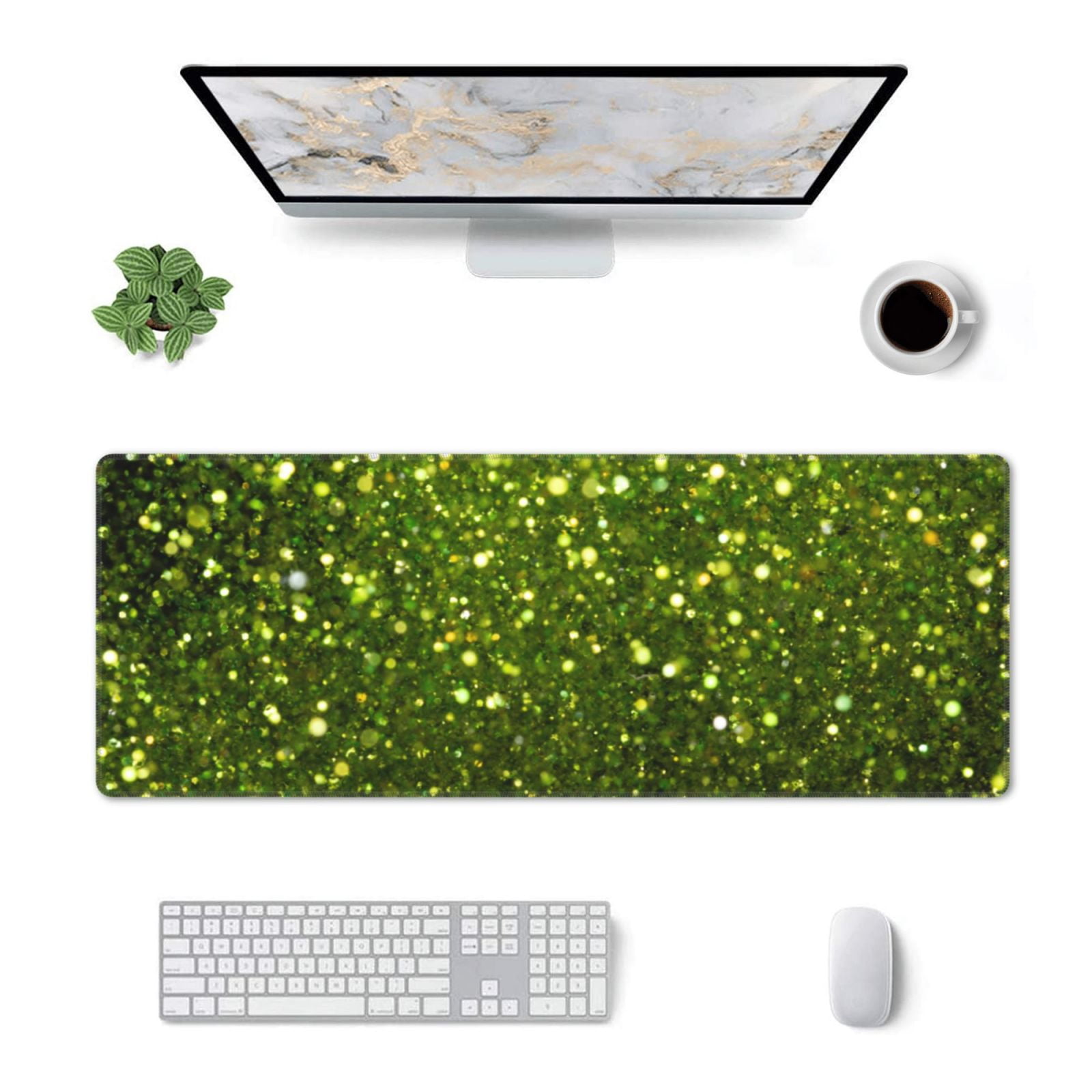 Qekee Green Glitter Sparkle Print Mouse Pad,Desk Pad Protector,Office ...