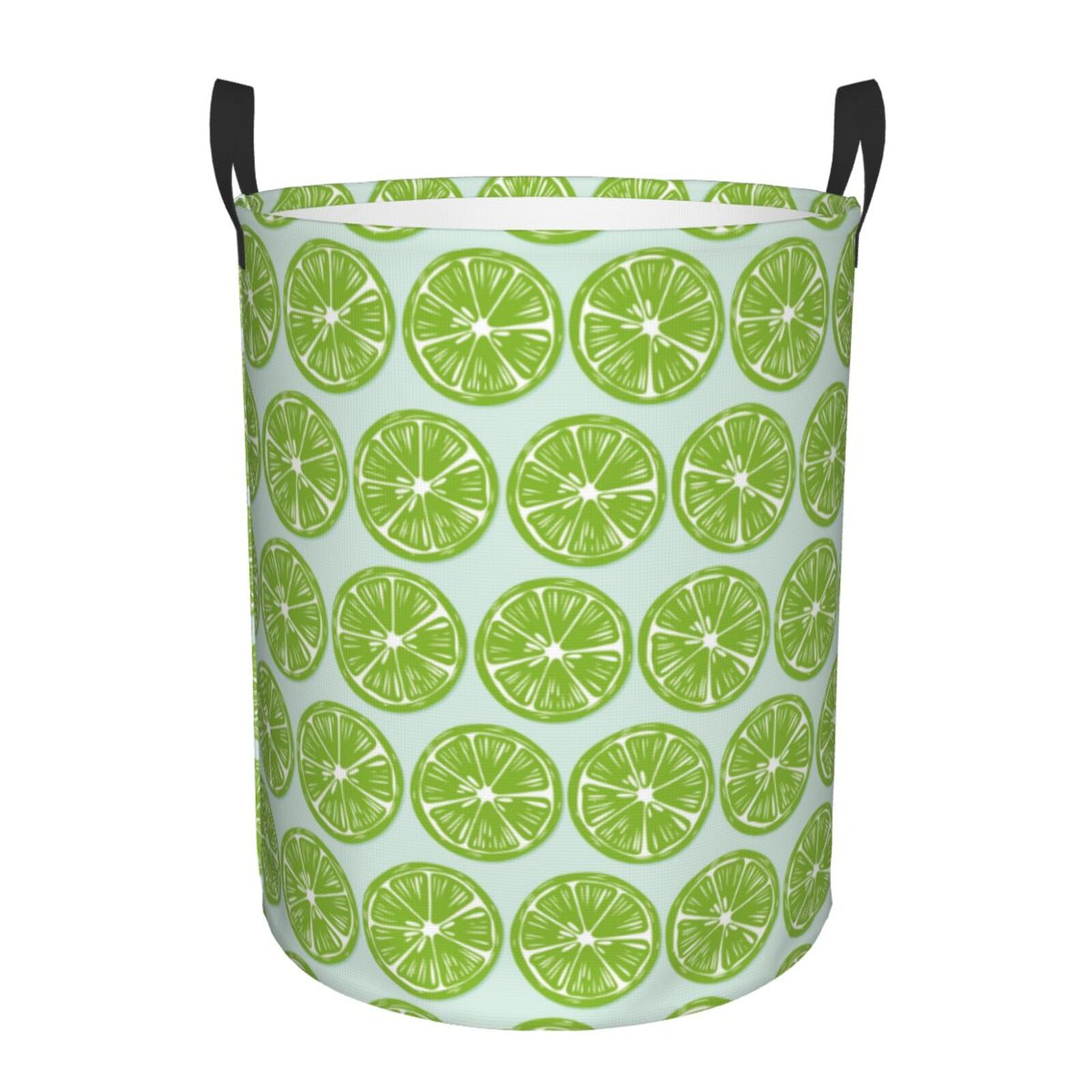 Qekee Green Lemon Slices print Laundry Hamper Basket, Hamper Basket for ...