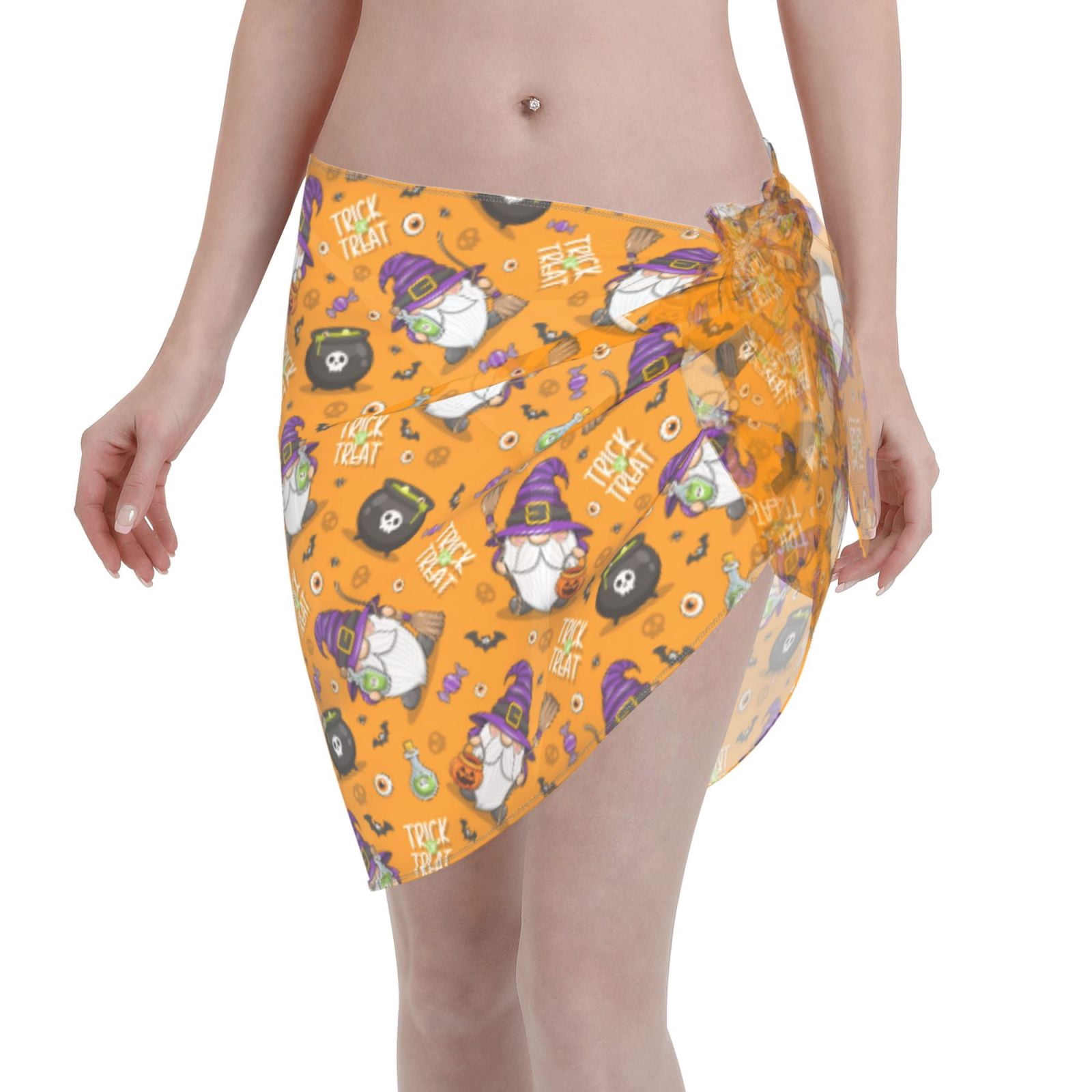 Qekee Halloween Witches Gnome Women's Short Sarongs Cover Ups Sheer ...