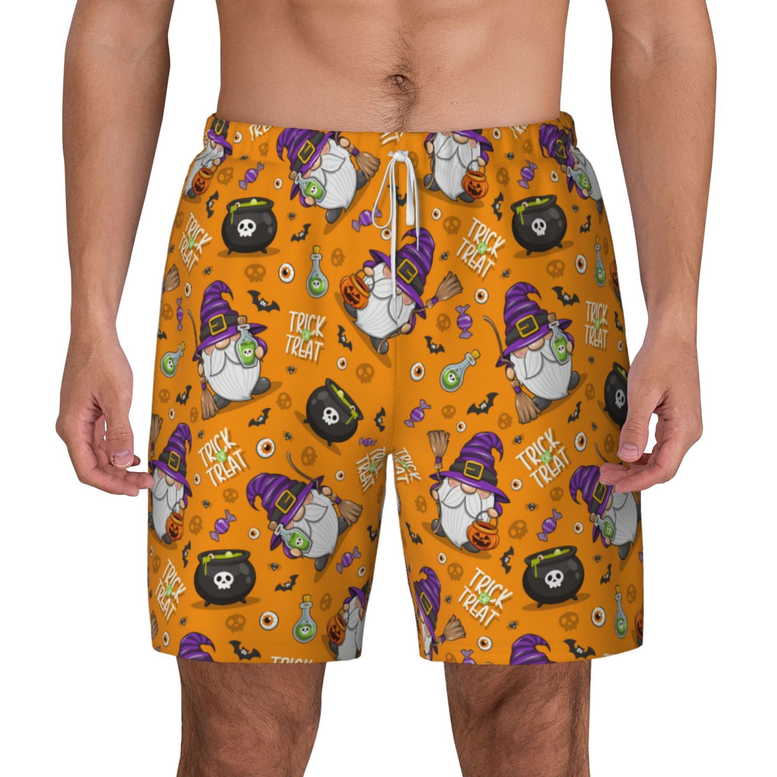 Qekee Halloween Witches Gnome print Mens Swim Quick Dry Stretch Swim ...